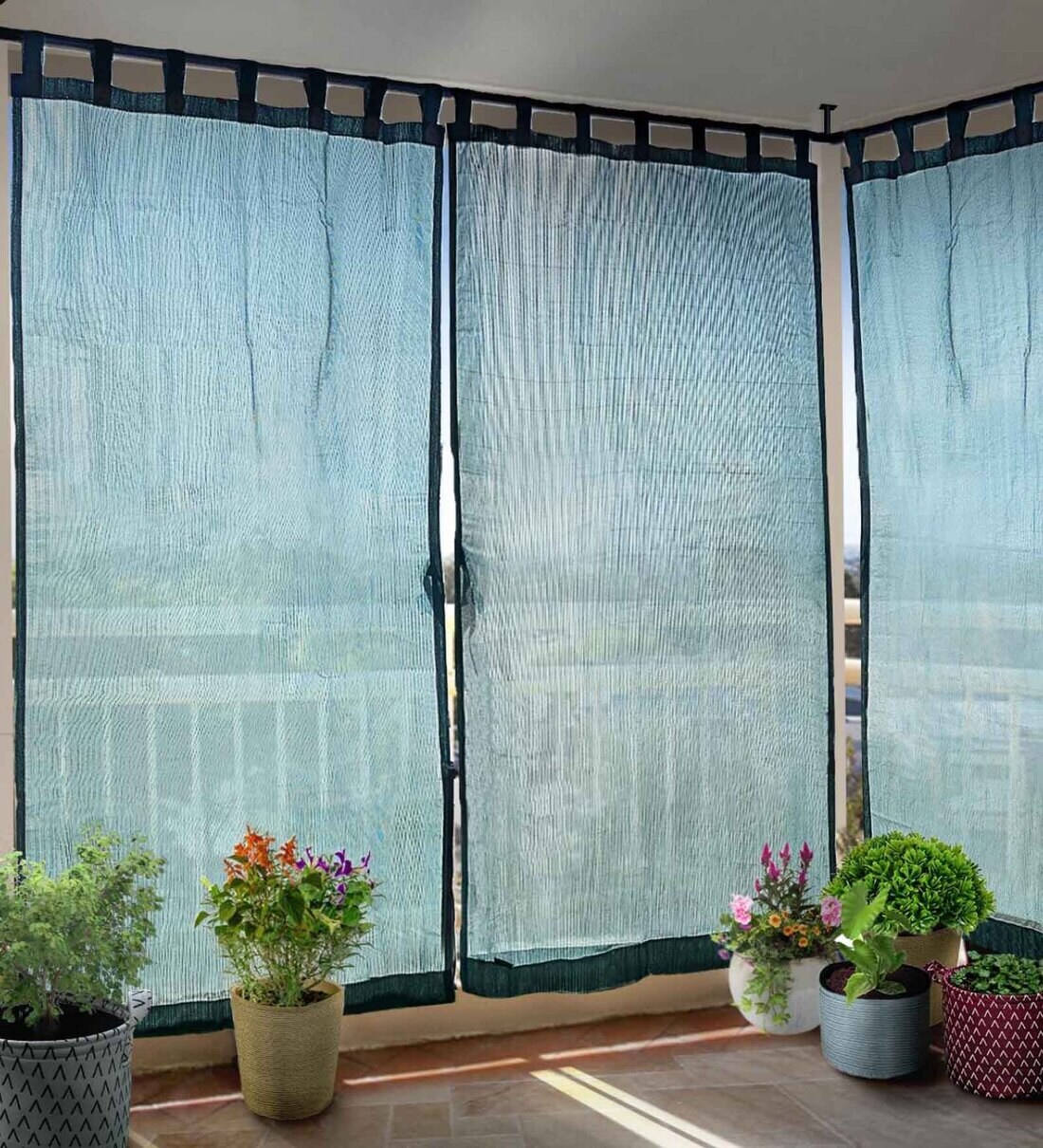 Buy Blue Polyester Solid 5 ft Semisheer Loop Top Window Curtains (Set ...