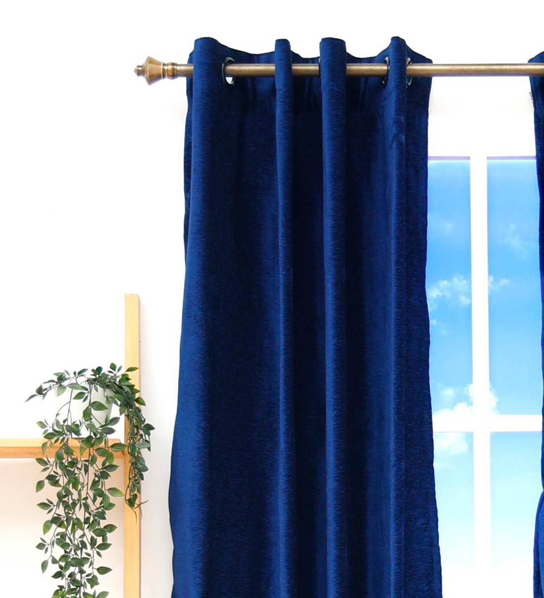 Buy Blue Solid Polyester 5 Ft Blackout Eyelet Window Curtain by Ariana ...