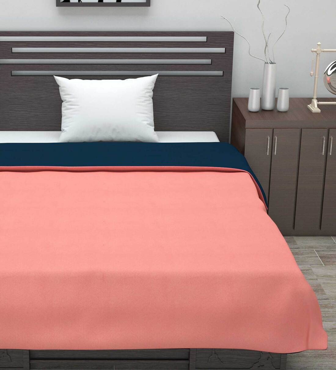 Buy Blue Solid Polyester 120 GSM Single Bed Reversible Dohar by Divine ...