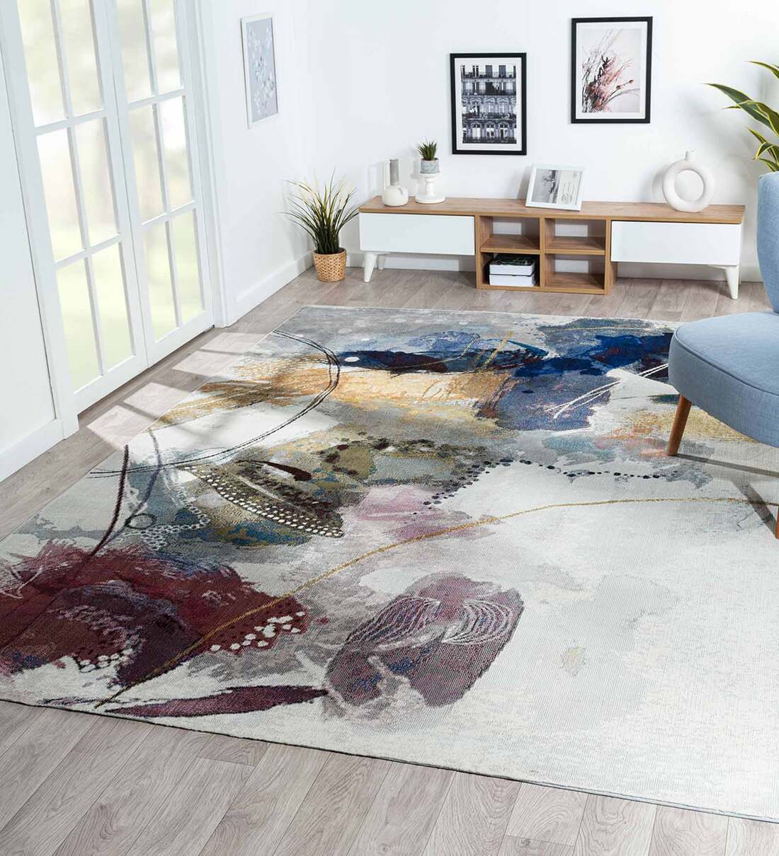 Buy Blue Abstract Polypropylene 4 ft x 6 ft Machine Made Carpet by ...