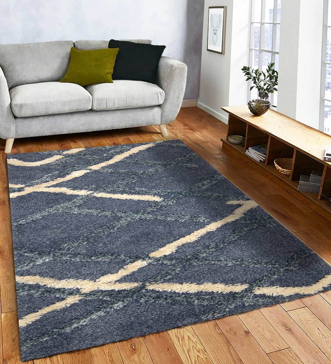 Buy Blue Abstract Polypropylene 4 ft x 6 ft Machine Made Carpet by ...