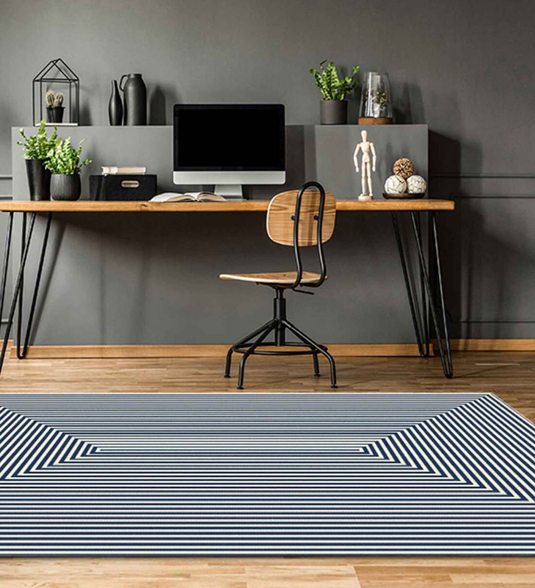 Buy Blue Geometric Polypropylene 5 ft x 7 ft Machine Made Carpet by ...