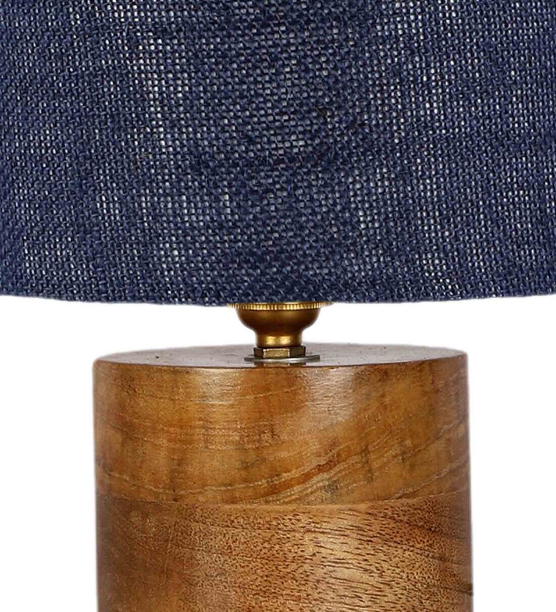 Buy Blue Shade Table Lamp With Wood Base By New Era Online - Wood Night ...