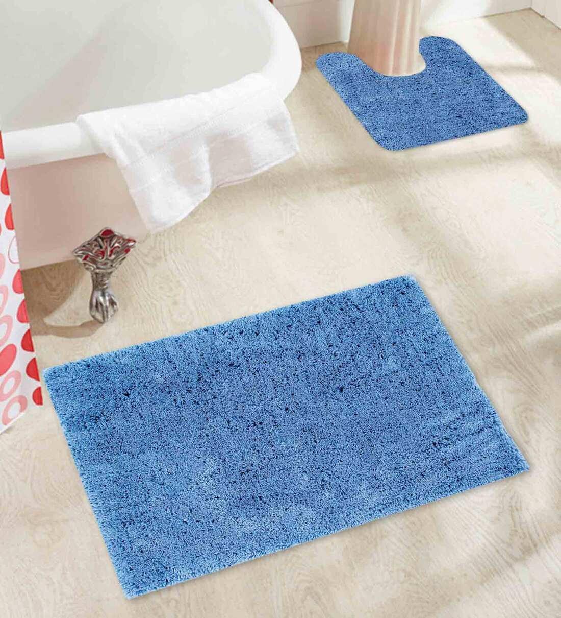 Buy Blue Solid Cotton AntiSkid Bathmat & Contour Mat by Obsessions at ...
