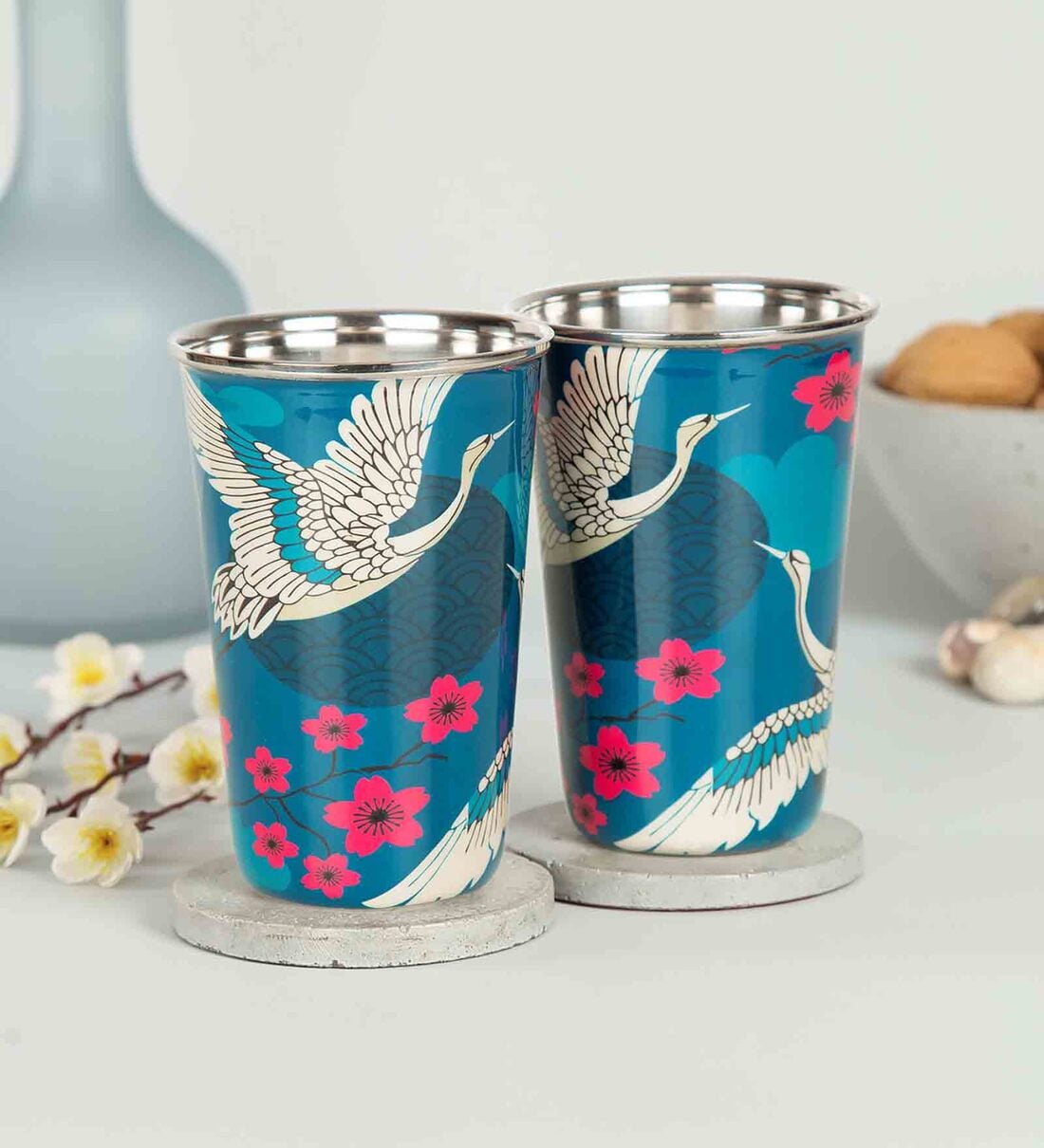 Buy Blue 290ml Sea Blue & White Steel (Set of 2) Everyday Glass at 11% OFF by India Circus by ...