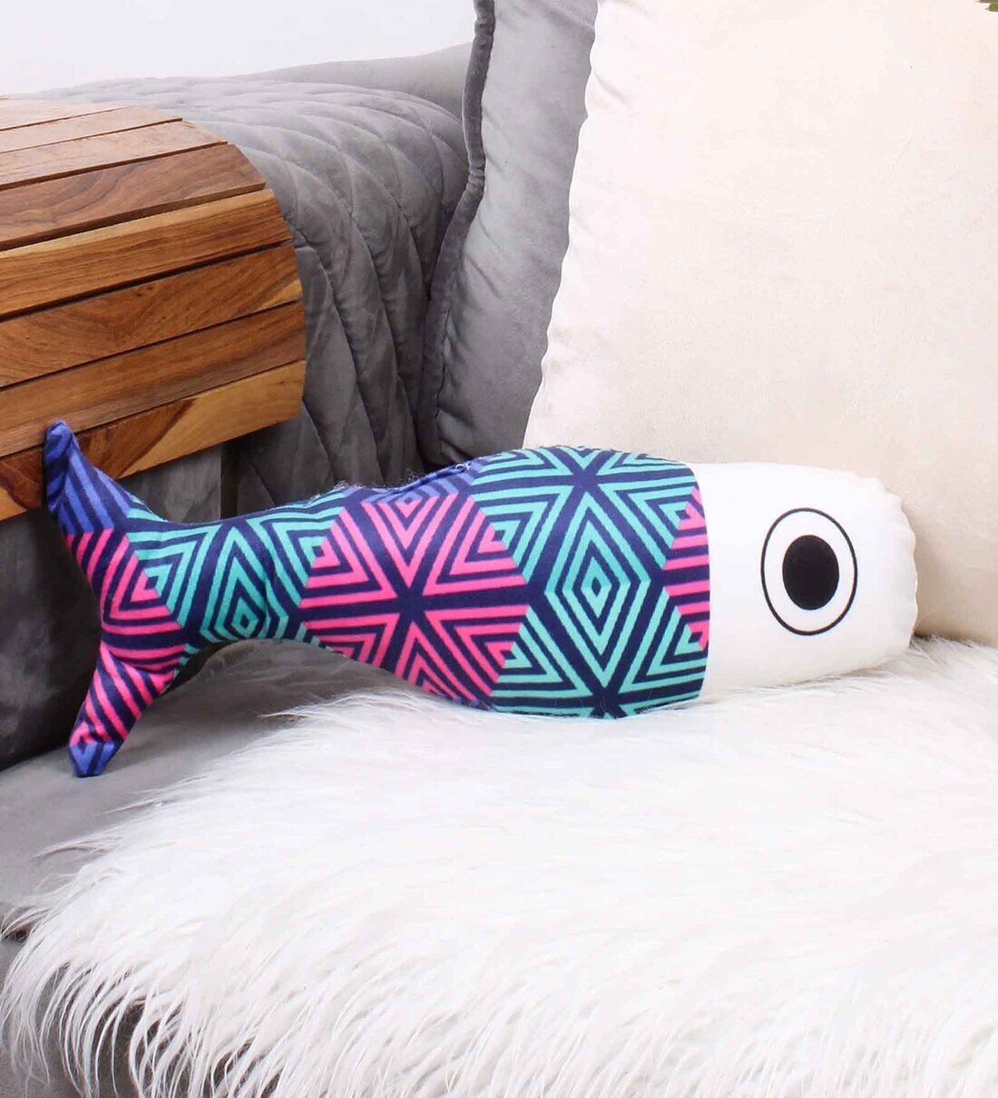 Buy Blue Velvet Fish 6.2x16 inches Shaped Cushion at 56% OFF by ...