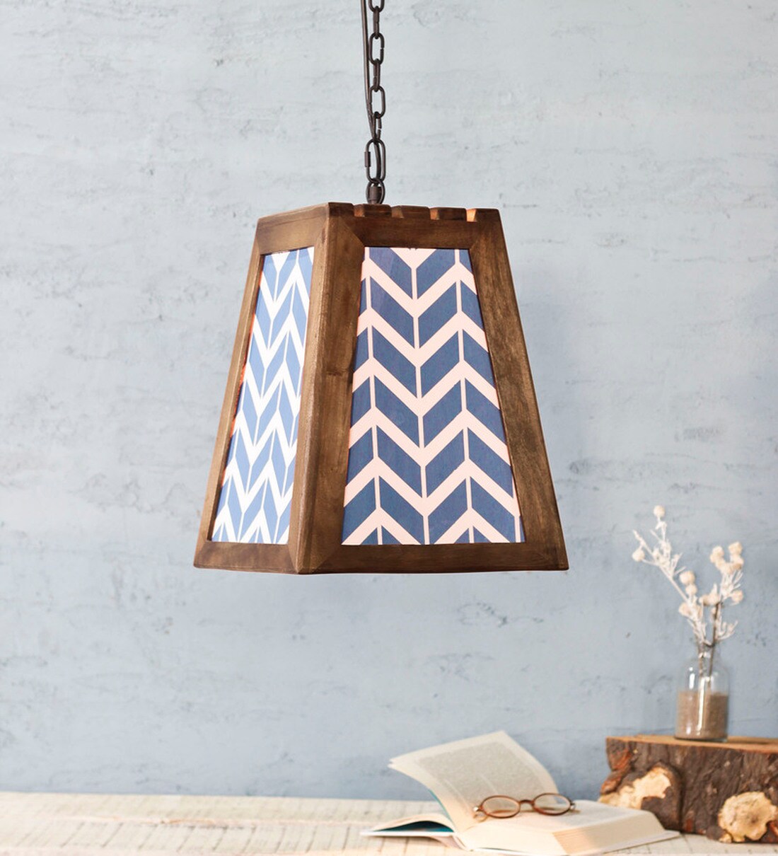 Buy Hayes Mango Wood Conical Hanging Lights (Blue & White) at 30% OFF ...