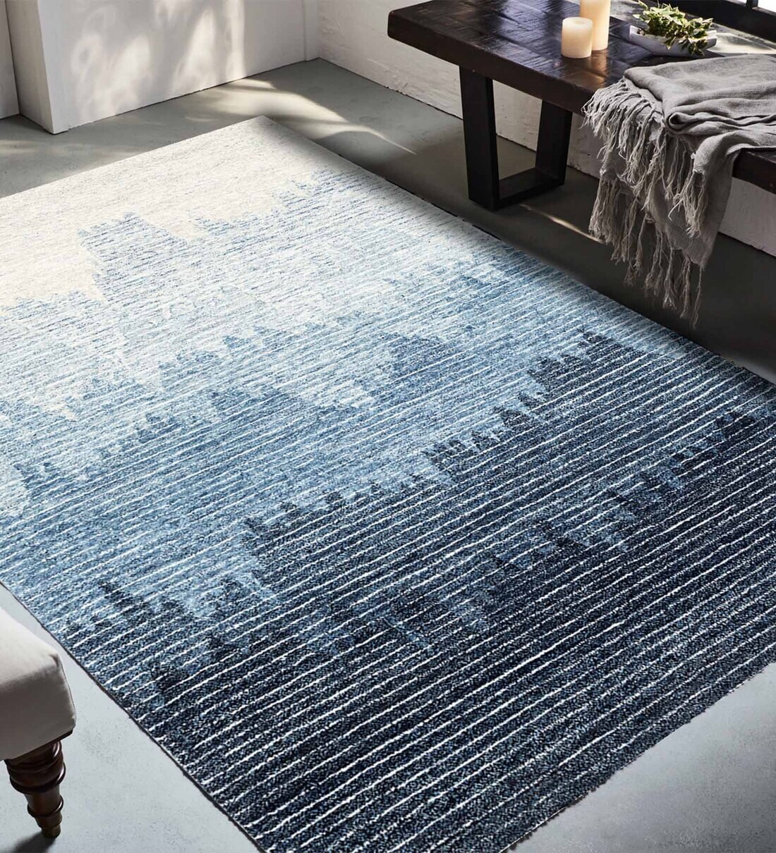 Buy Blue Abstract Wool 4 ft x 6 ft Hand Tufted Carpet by Obeetee at 22% ...
