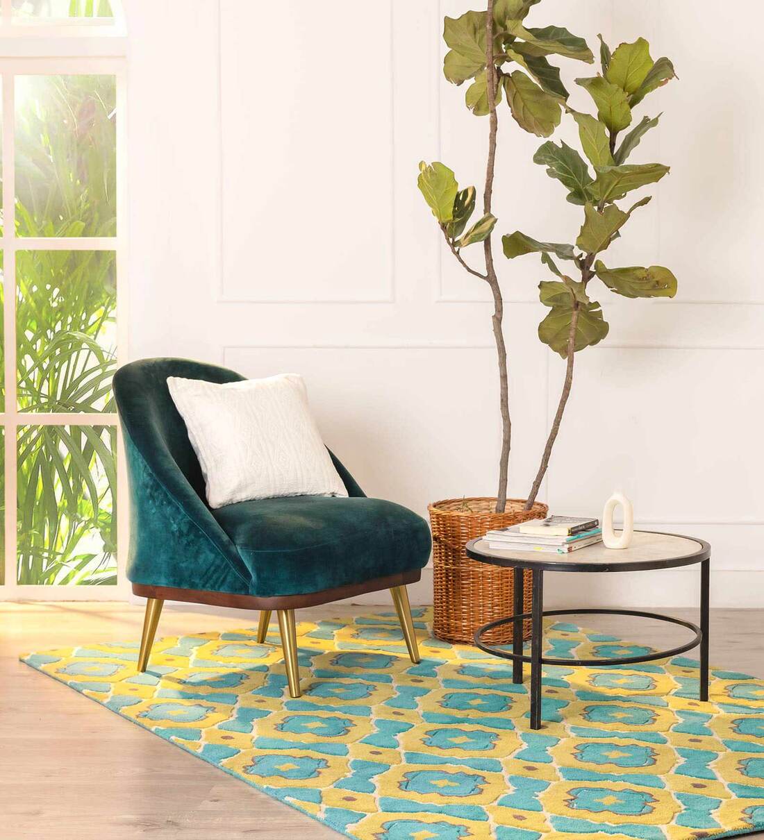 Buy Blue Geometric Wool and Cotton 4 ft x 6 ft Hand Tufted Carpet by ...