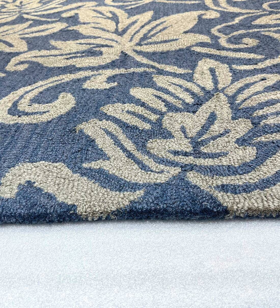 Buy Blue Wool Floral 5 ft x 8 ft Hand Tufted Carpet by QAALEEN Online ...