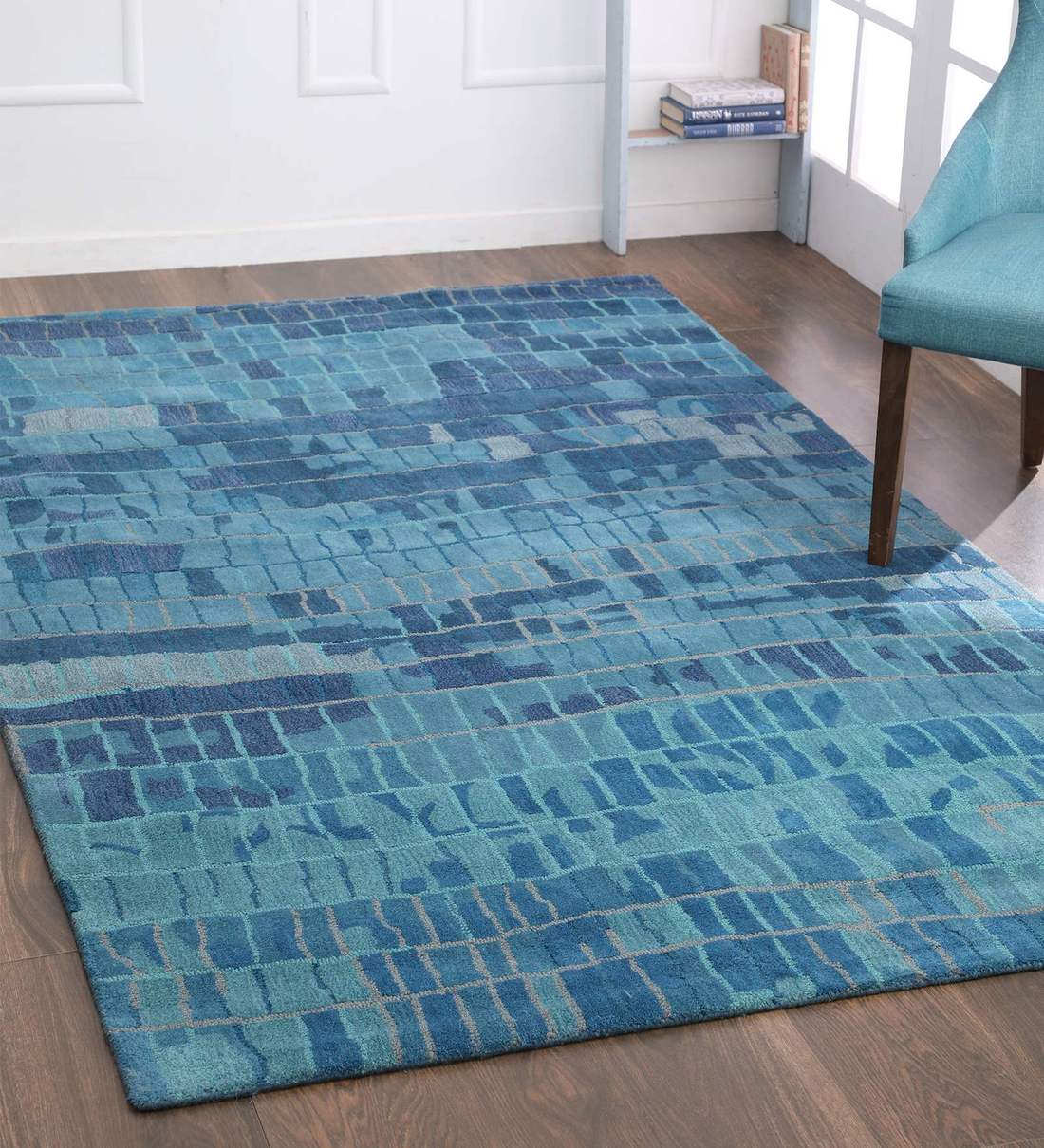 Buy Blue Abstract Pattern Hand Tufted Wool Carpet 8 x 5 feet by Obeetee ...