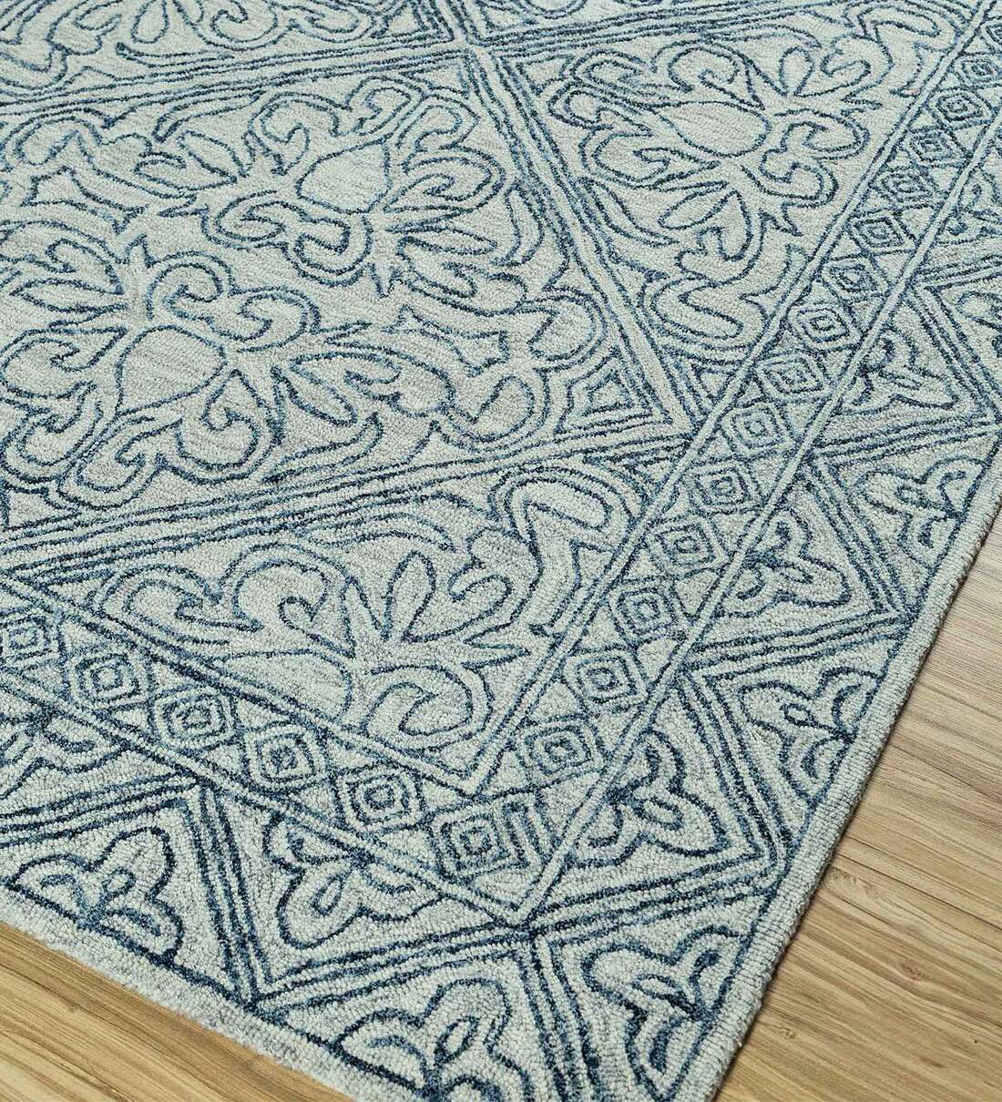 Buy Blue Persian Wool 4 ft x 6 ft Hand Tufted Carpet by Jaipur Rugs at ...