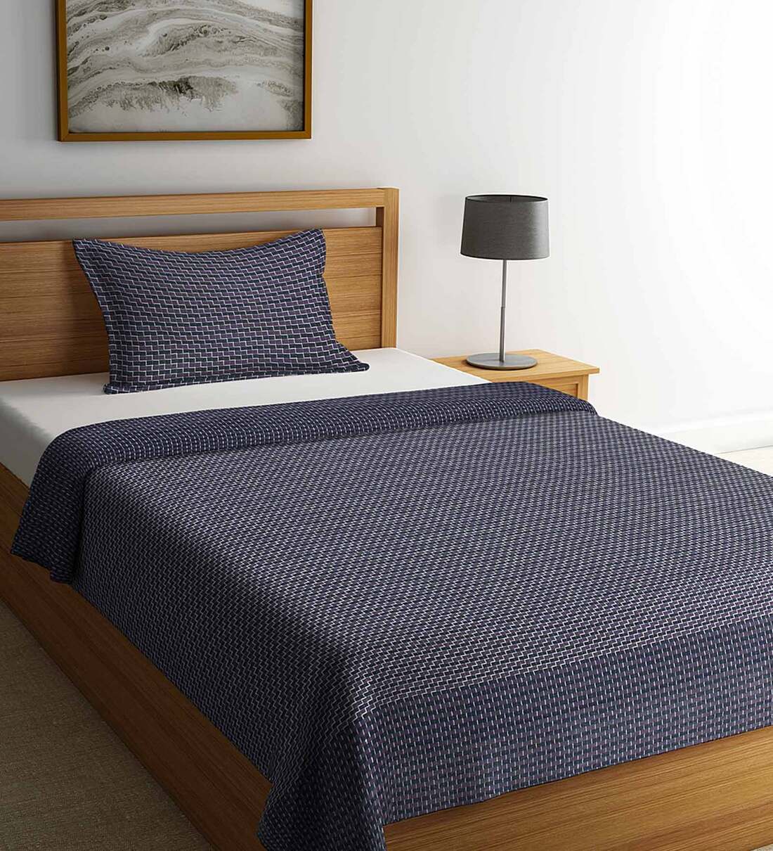 Buy Blue Woven Design Cotton Single Bed Cover with Pillow Cover by ...