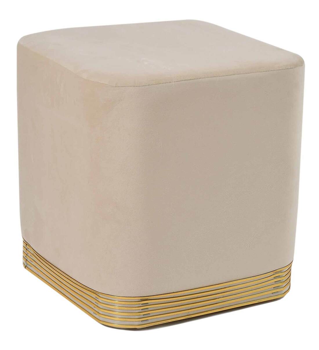 Buy Blueberry Fabric Pouffe in Cream Colour by Riance Creations Online ...