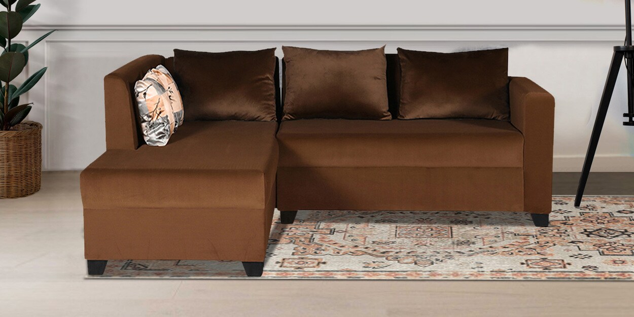 Buy BlissPlus 5 Seater RHS Sectional Sofa in Velvet Brown Colour at 30% ...