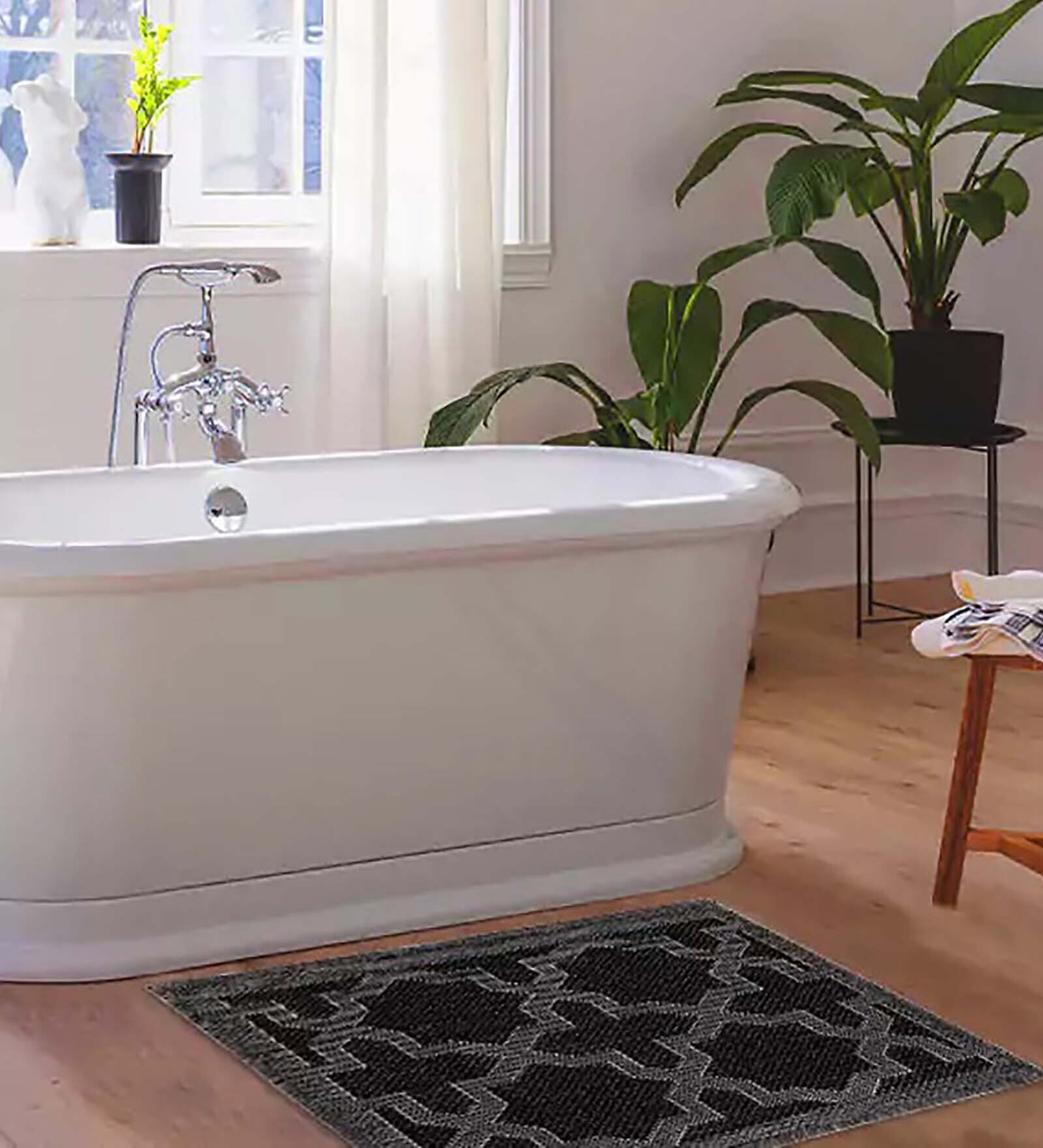 Buy Black & Beige Geometric Polypropylene 24x16 Inches Antiskid Bathmat ...