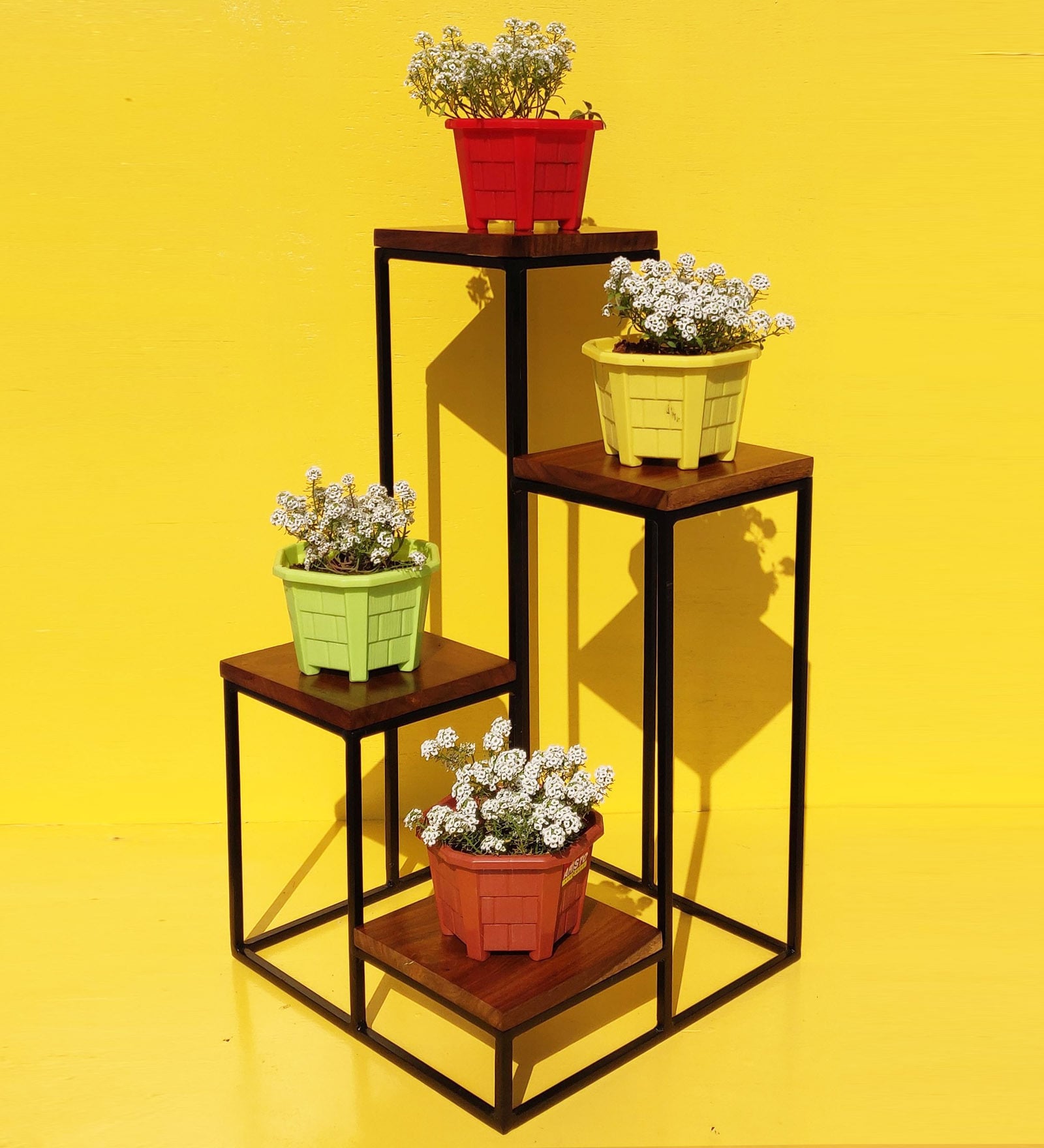 Buy Black & Brown Steel With Wooden Step Pot Stand By Pipe Piper at 24% ...