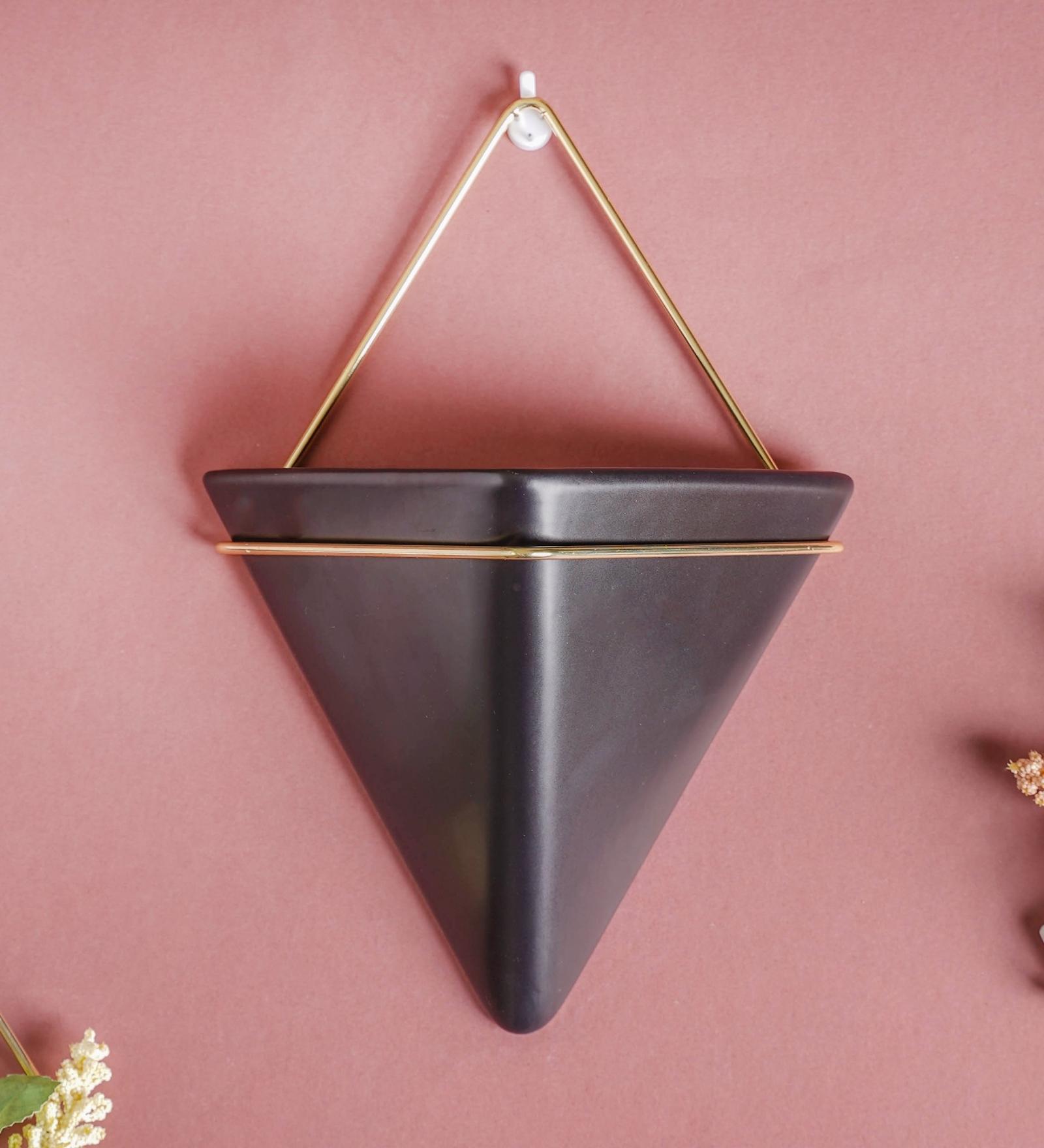 Buy Black & Gold Triangular Ceramic Pot With Holder Large at 25% OFF by ...
