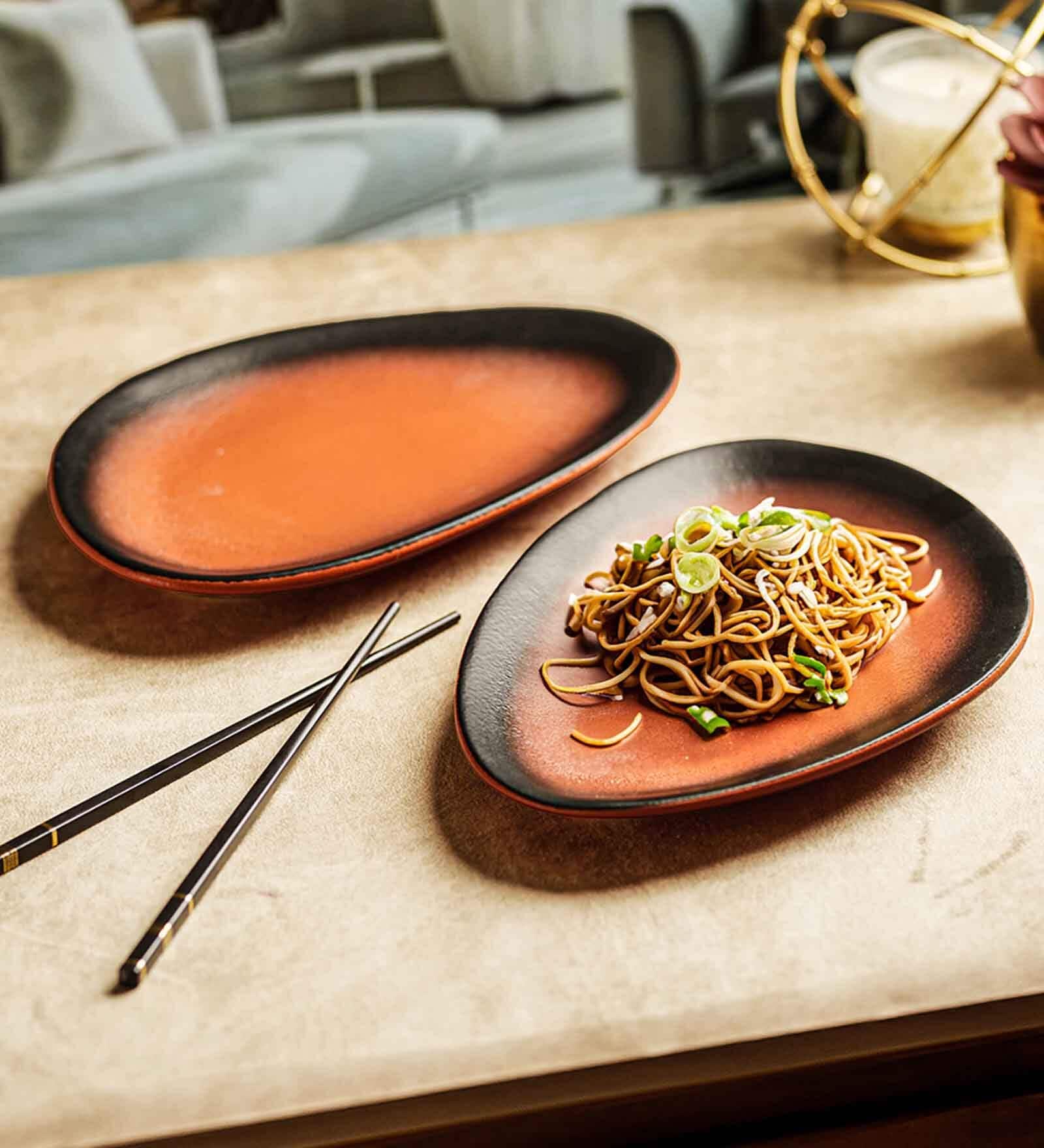 Buy Black & Orange Ceramic Serving Platter (Set Of 2) at 67% OFF by ...