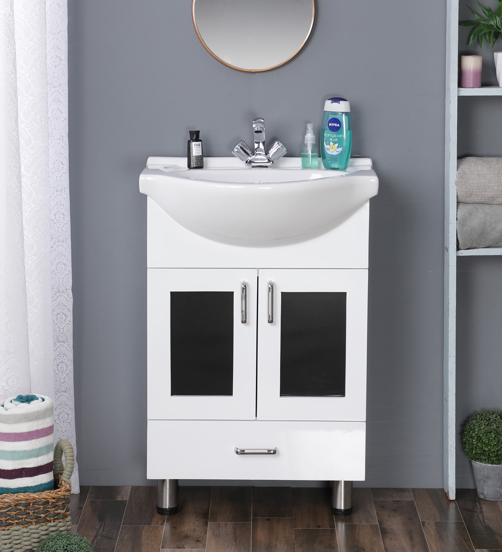 Buy PVC Floor Rested Bathroom Vanity in Black & White by JJ ...