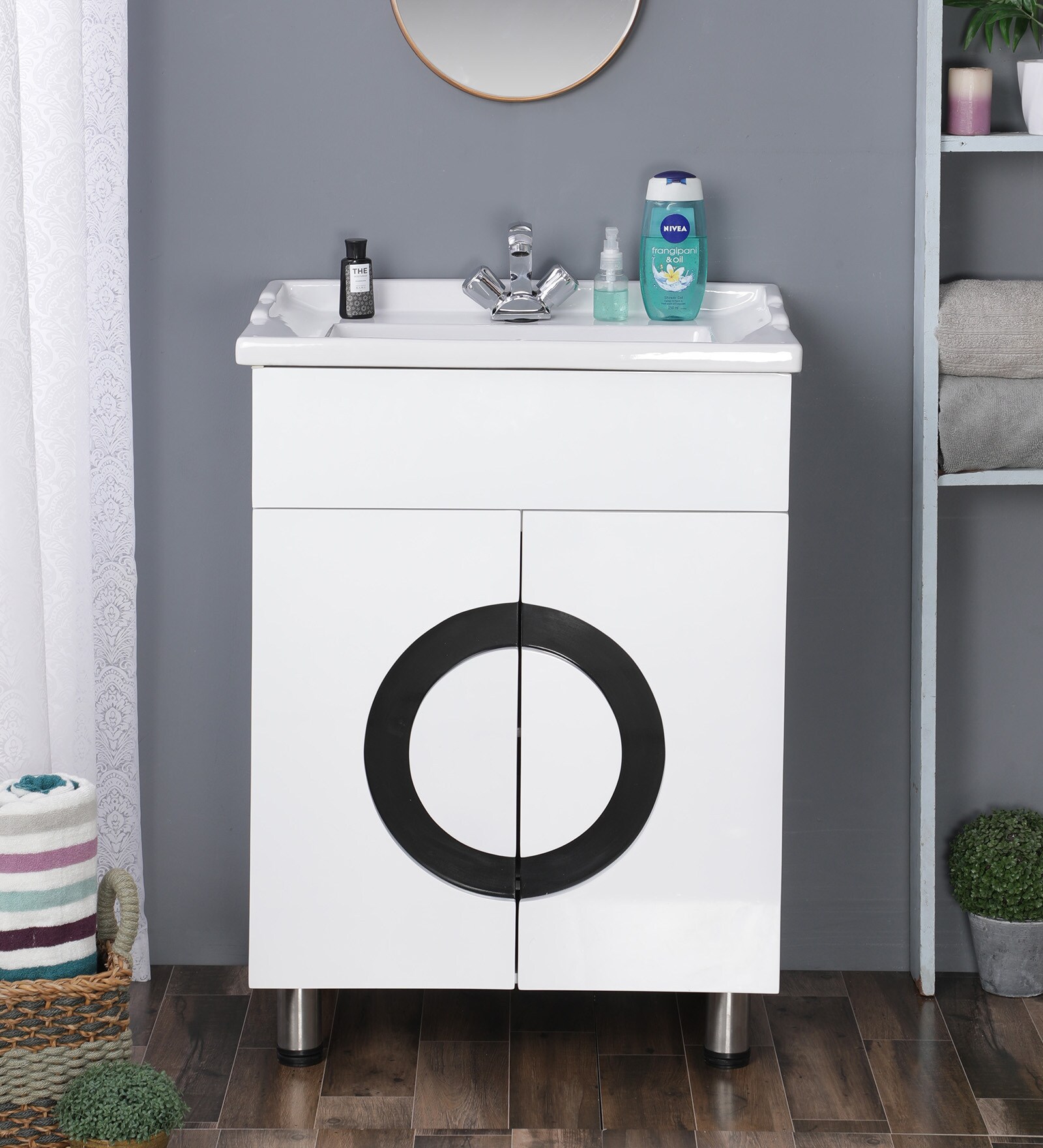 Buy PVC Floor Rested Bathroom Vanity in Black & White by JJ ...