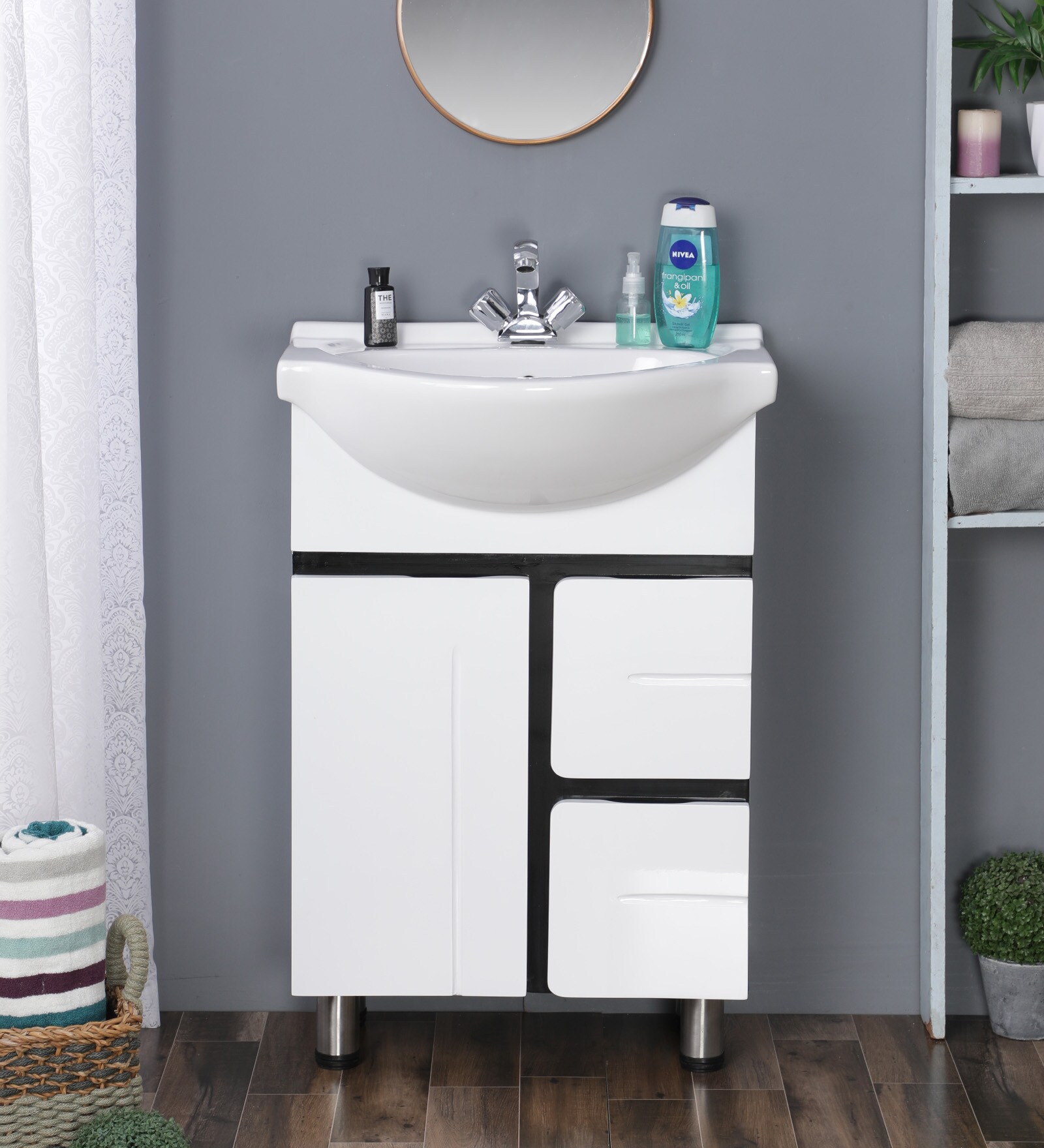 Buy PVC Floor Rested Bathroom Vanity in Black & White by JJ ...
