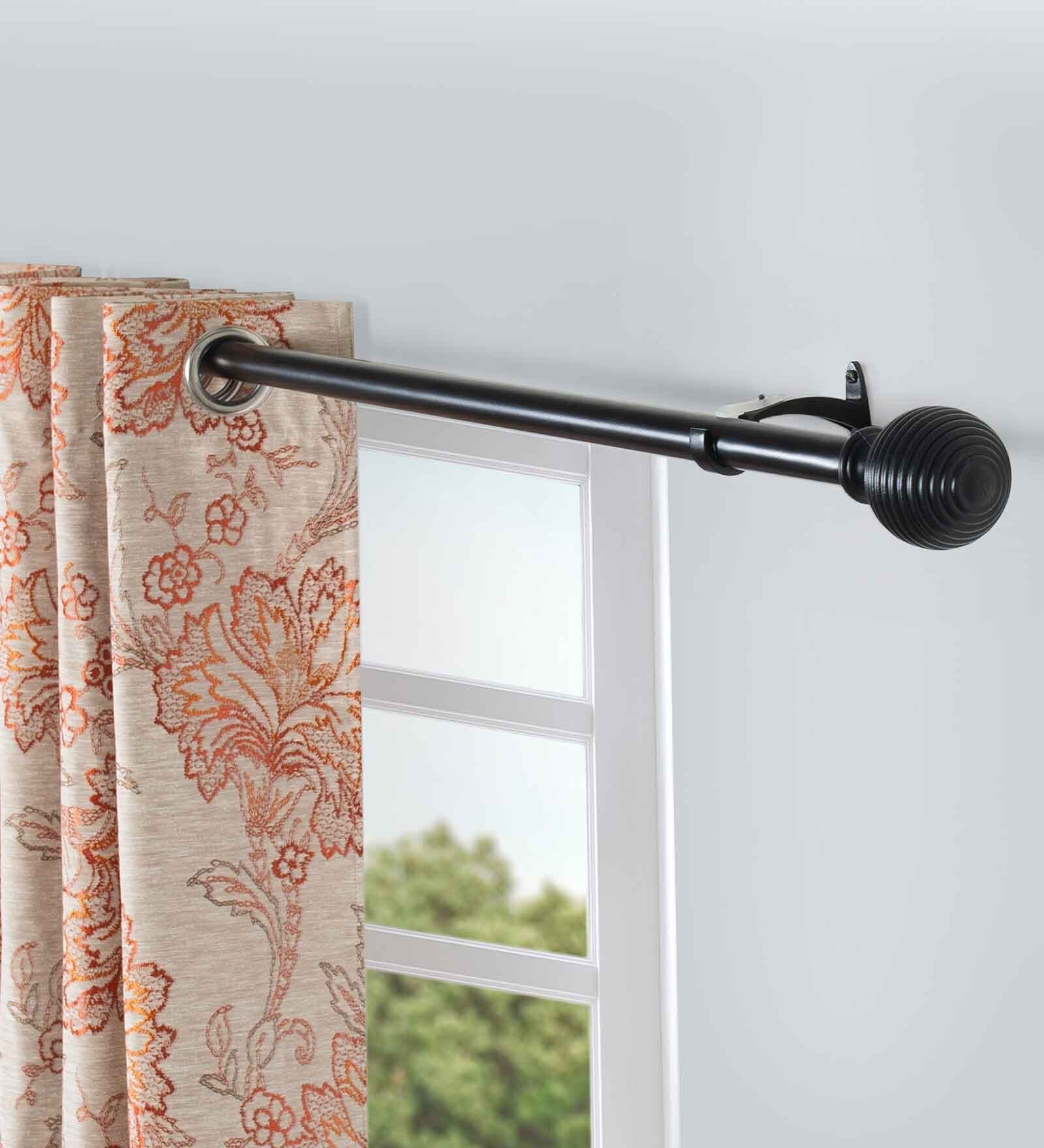 Buy Black Iron Solid (66 Inches) Curtain Rod with Accessories (Pack of ...