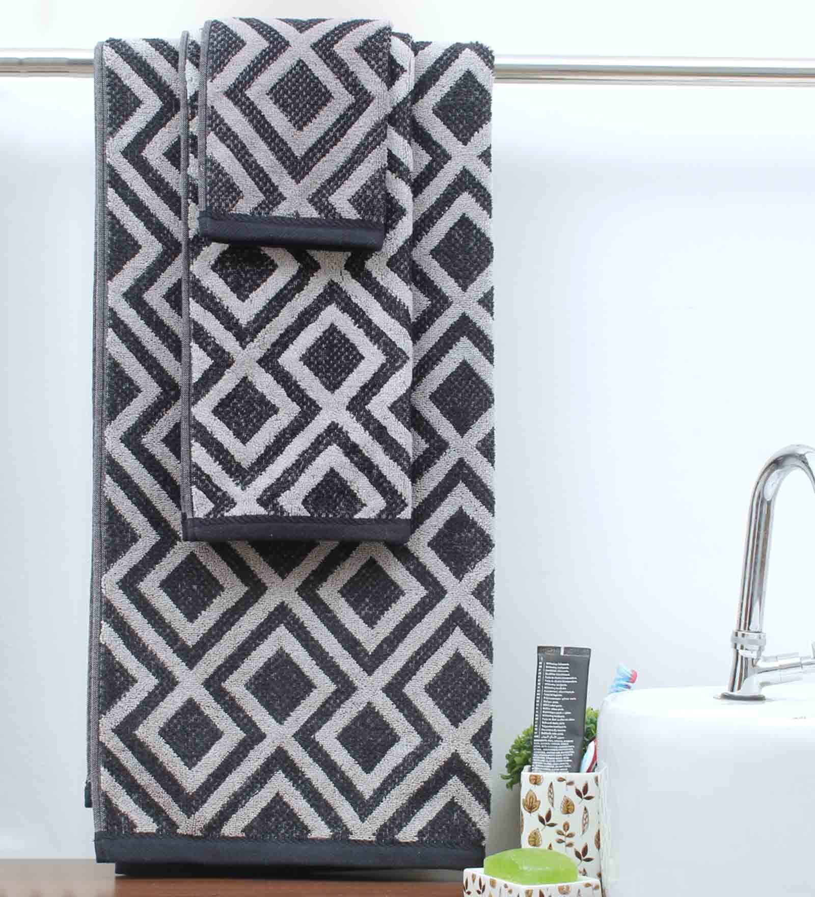 Buy Black Patterned 550 GSM Cotton Towel Sets (Set of 3) at 38% OFF by ...