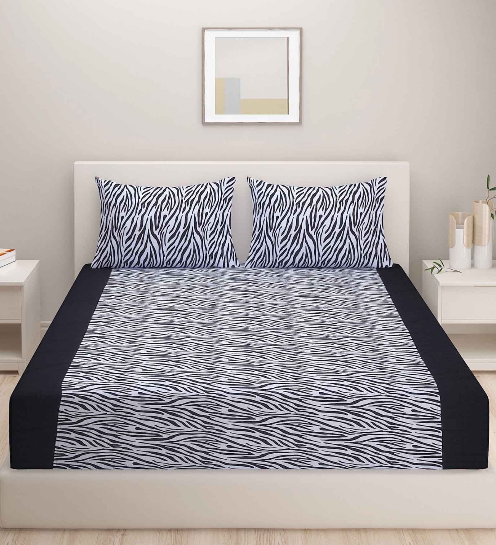 Buy Black 200 TC Abstract Print Cotton Single Bed Sheet with 1 Pillow ...