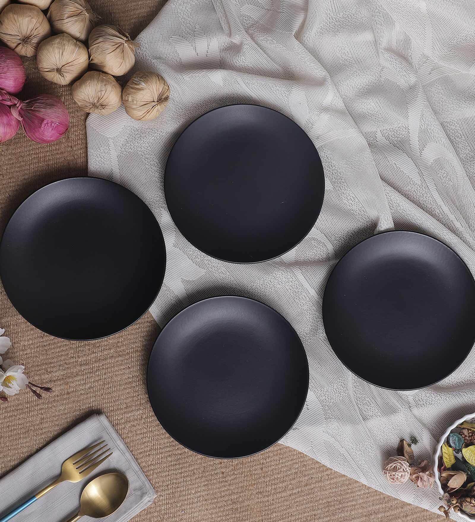 Buy Solid Matte 7 Inch Black Ceramic (Set of 4) Quarter Plate at 62% ...