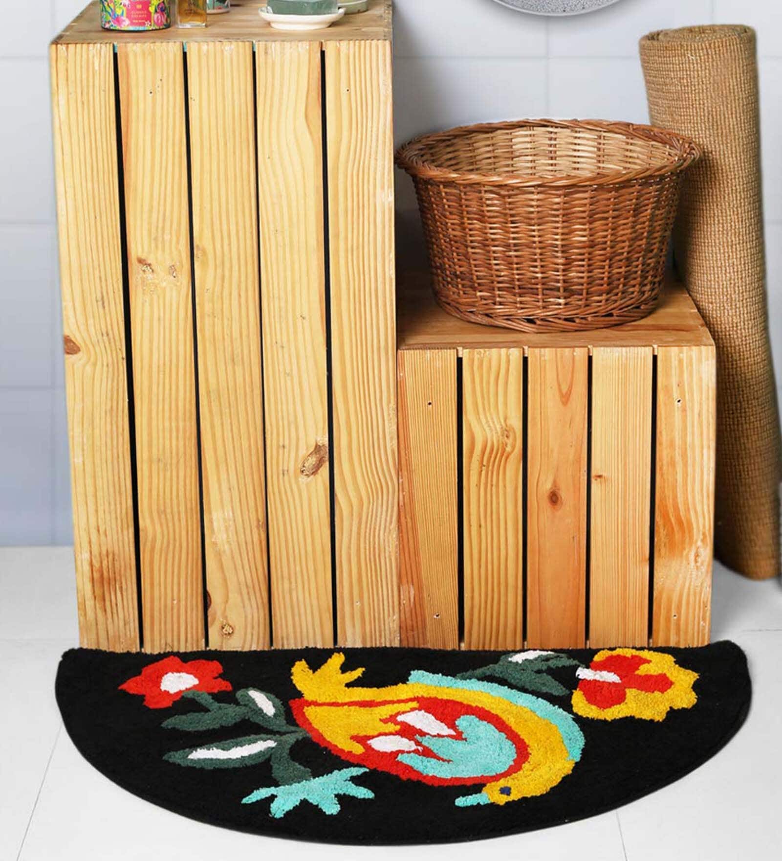 Buy Black Traditional Cotton 33x19 Inches Super Soft Bath Mat by ...