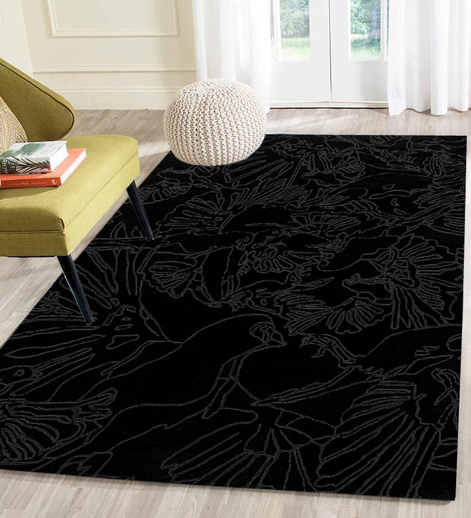 Buy Black Abstract Wool 4 ft x 6 ft Hand Tufted Carpet by Shahina ...
