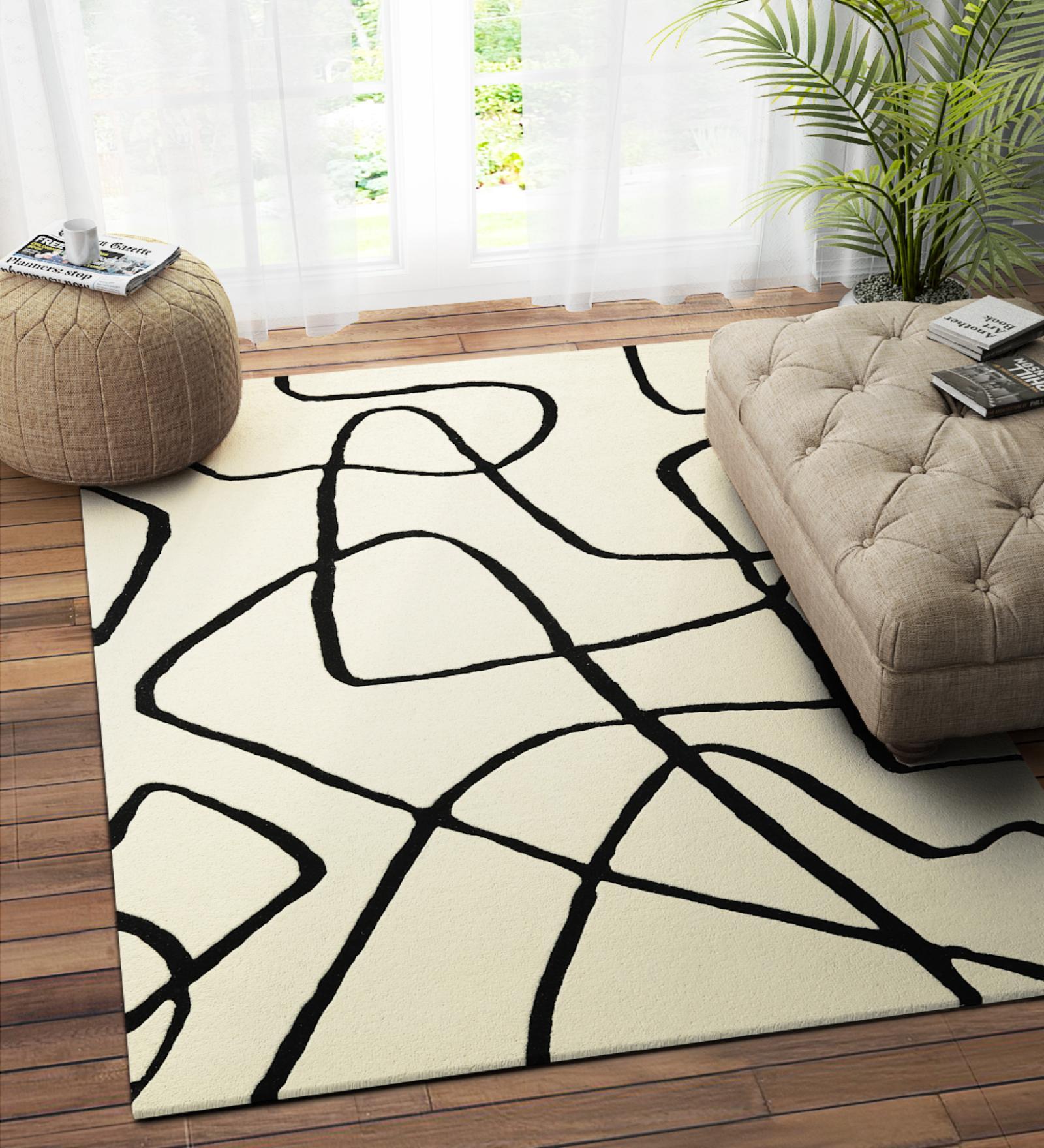 Buy Black Abstract Wool 5ft x 8 ft Hand Tufted Carpet at 22% OFF by ...