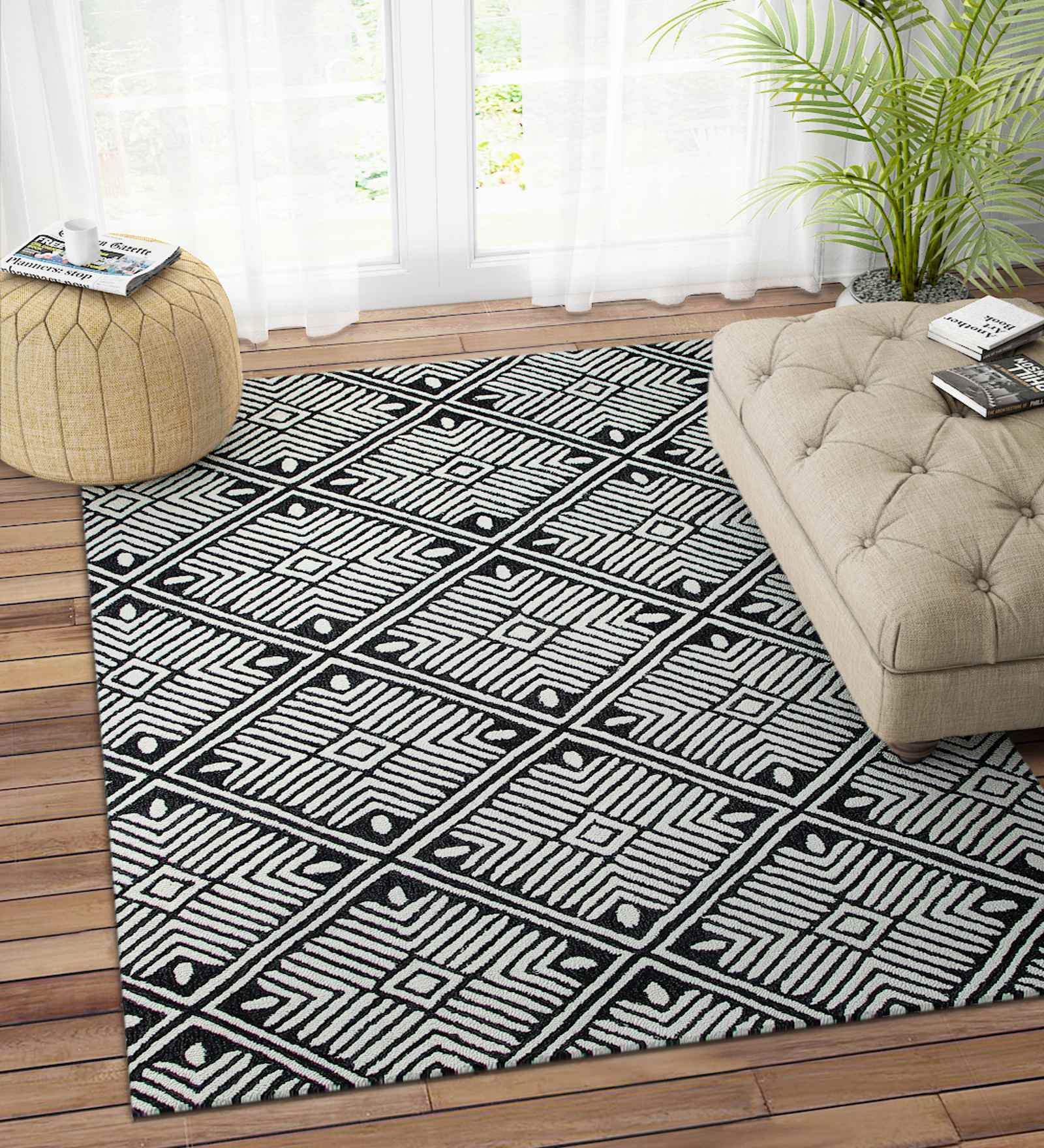 Buy Black Geometric Wool 5 ft x 8 ft Hand Tufted Carpet by Imperial ...