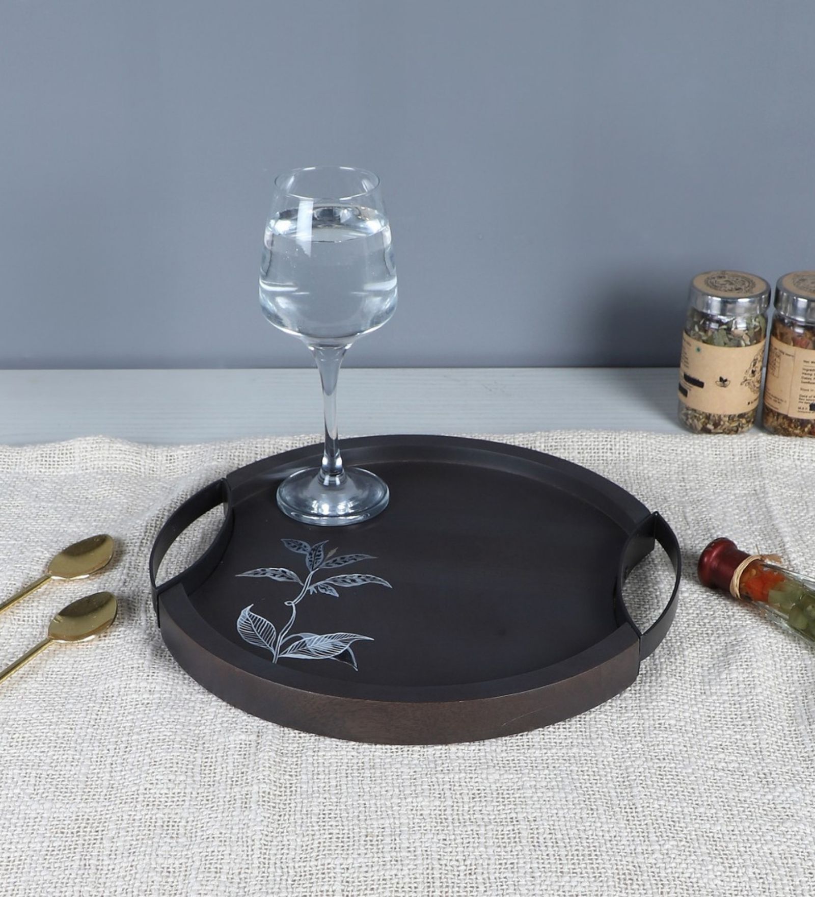 Buy Black Arums Wood Serving Tray at 30% OFF by Brick Brown | Pepperfry