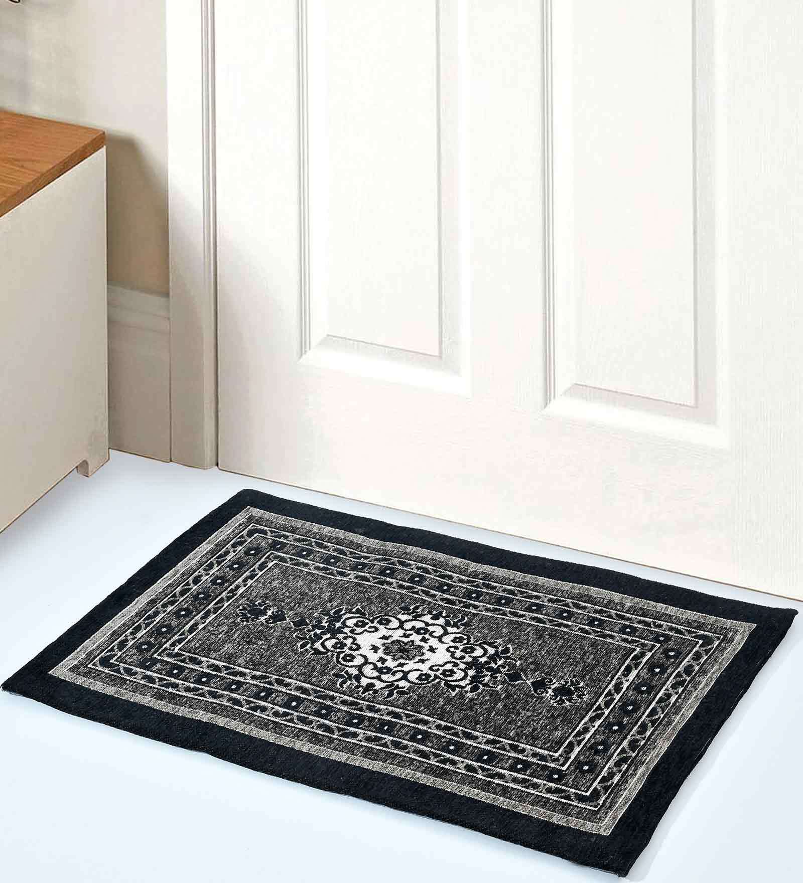 Buy Black Traditional Chenille 23 x 15 Inches Hand Woven Door Mat at 33 ...