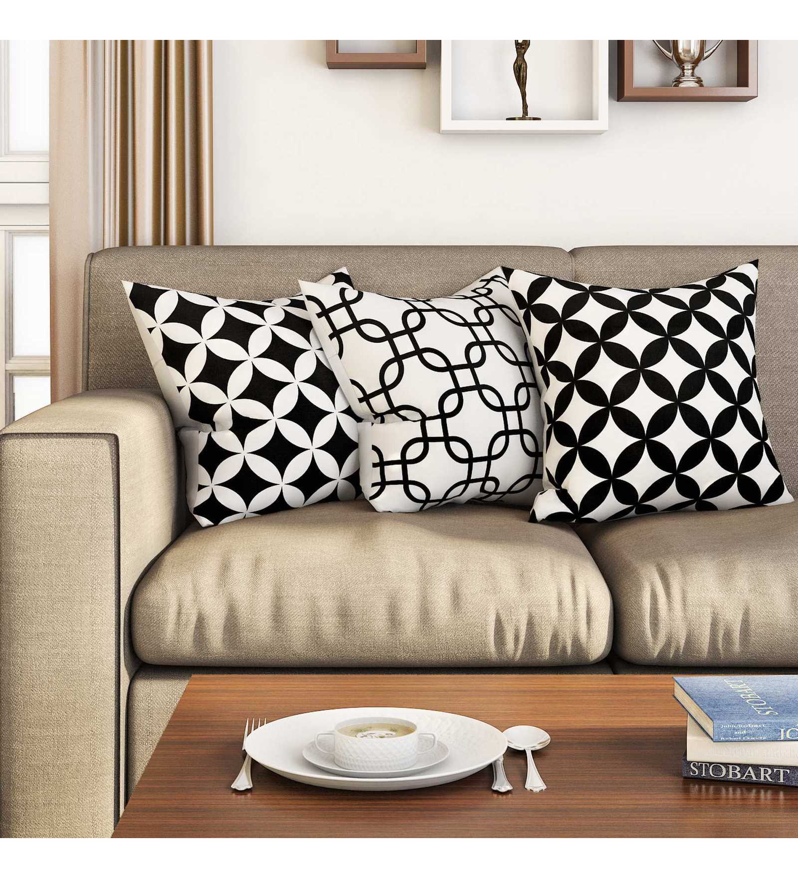 Buy White Traditional Cotton 16 x 16 Inches Cushion Covers (Set of 3 ...