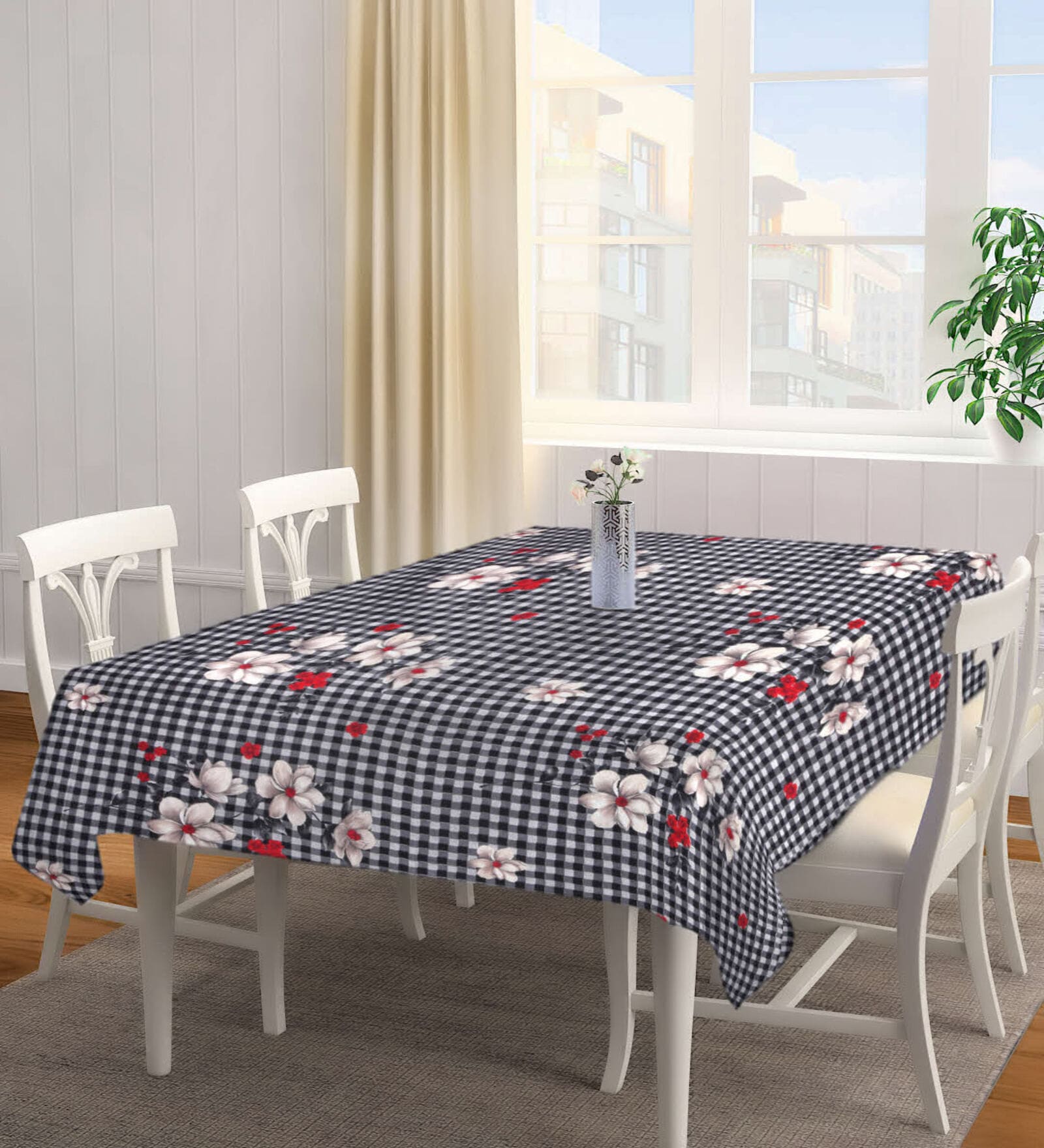 Buy Black Cotton Blend Floral 90x60 Inches Table Cloth by Arrabi at 70% ...