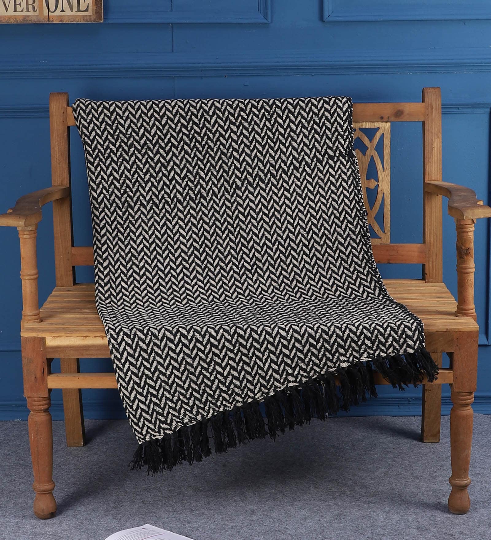 Buy Black Cotton Pattern 55 x 66 Inch Throw by Ambbi Collections at 61% ...