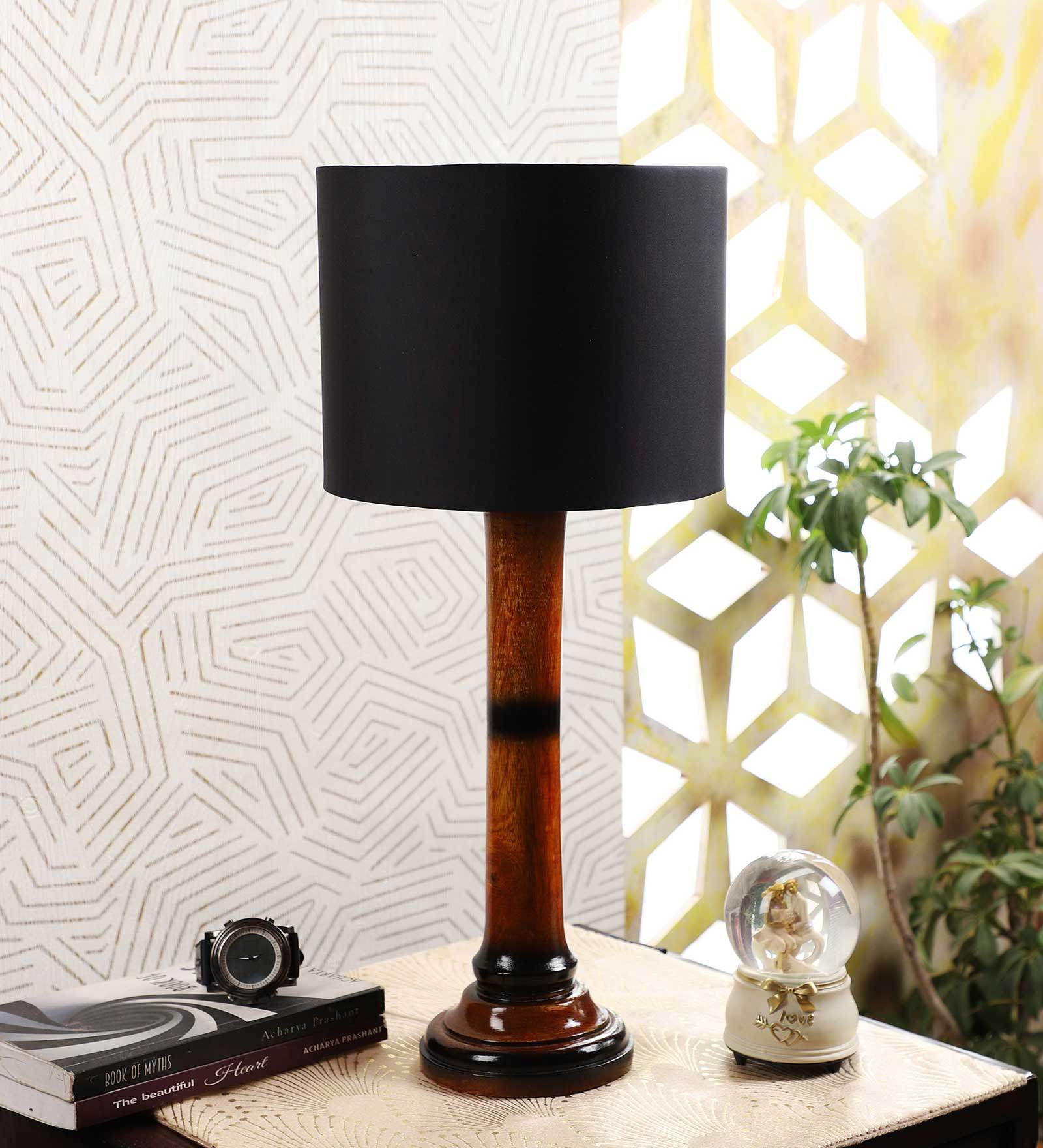 Buy Black Cotton Shade Table Lamp with Wood Base by Tu Casa at 56% OFF ...