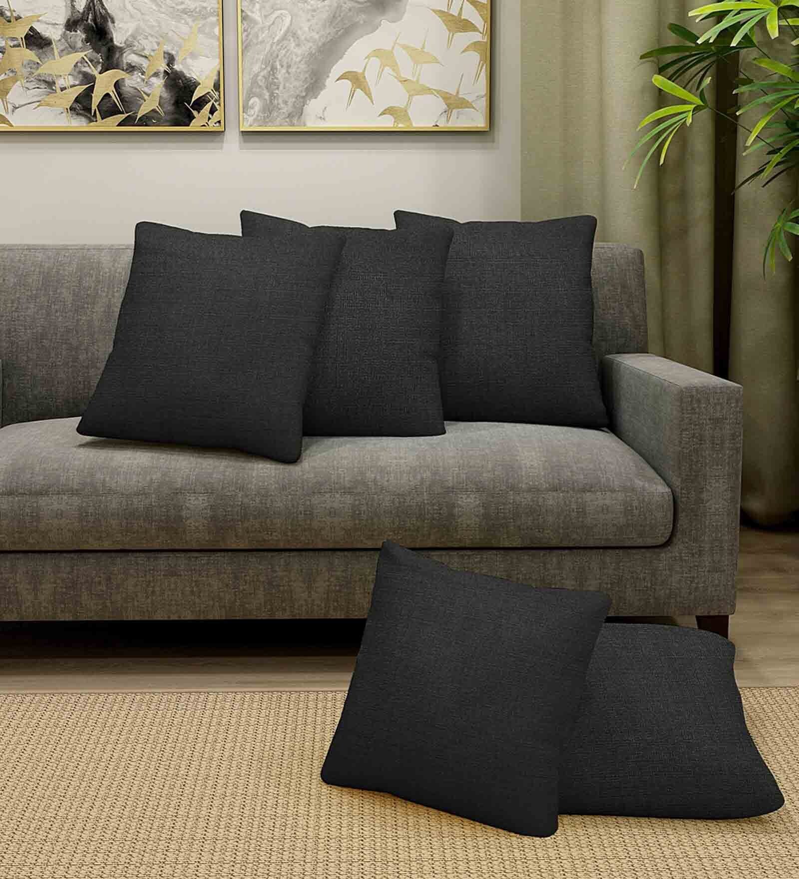 Buy Black Cotton Solid 12 x 12 inch Set of 5 Cushion Covers by Klotthe ...