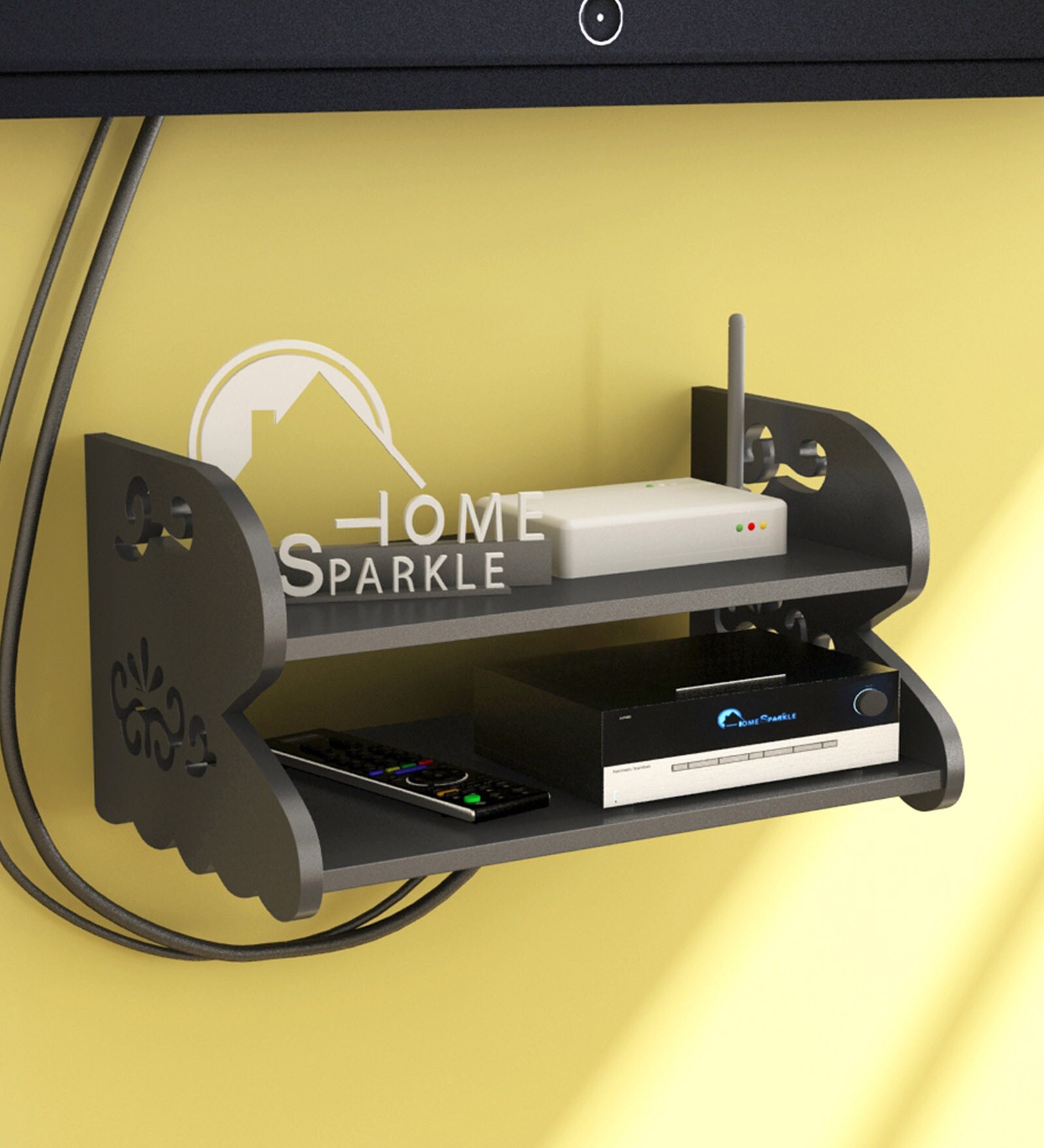Buy Engineered Wood Wall Mounted Set Top Box Holder in Black Colour By ...