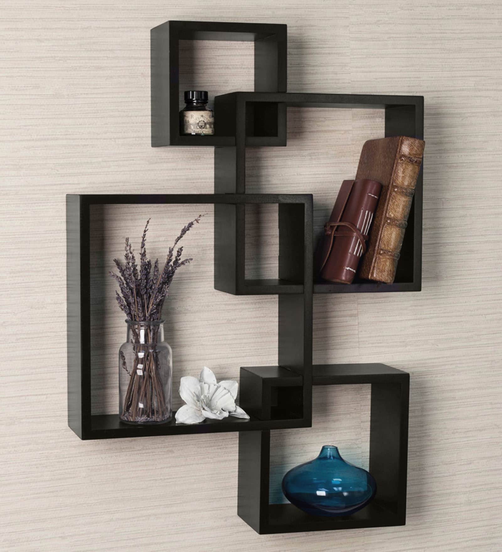Buy Engineered Wood Intersecting Wall Shelf In Black Colour at 20% OFF ...