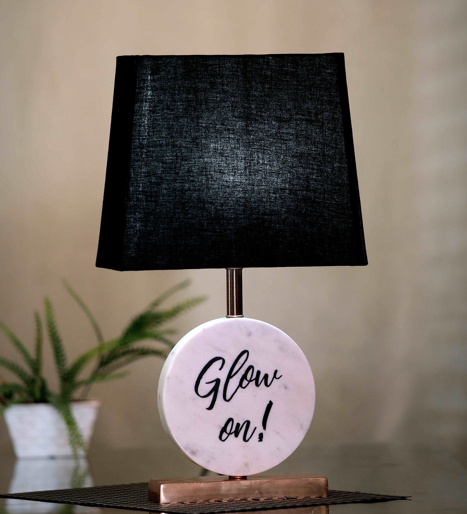 Buy Lense Black Fabric Shade Night Lamp With Marble & Metal Base By ...