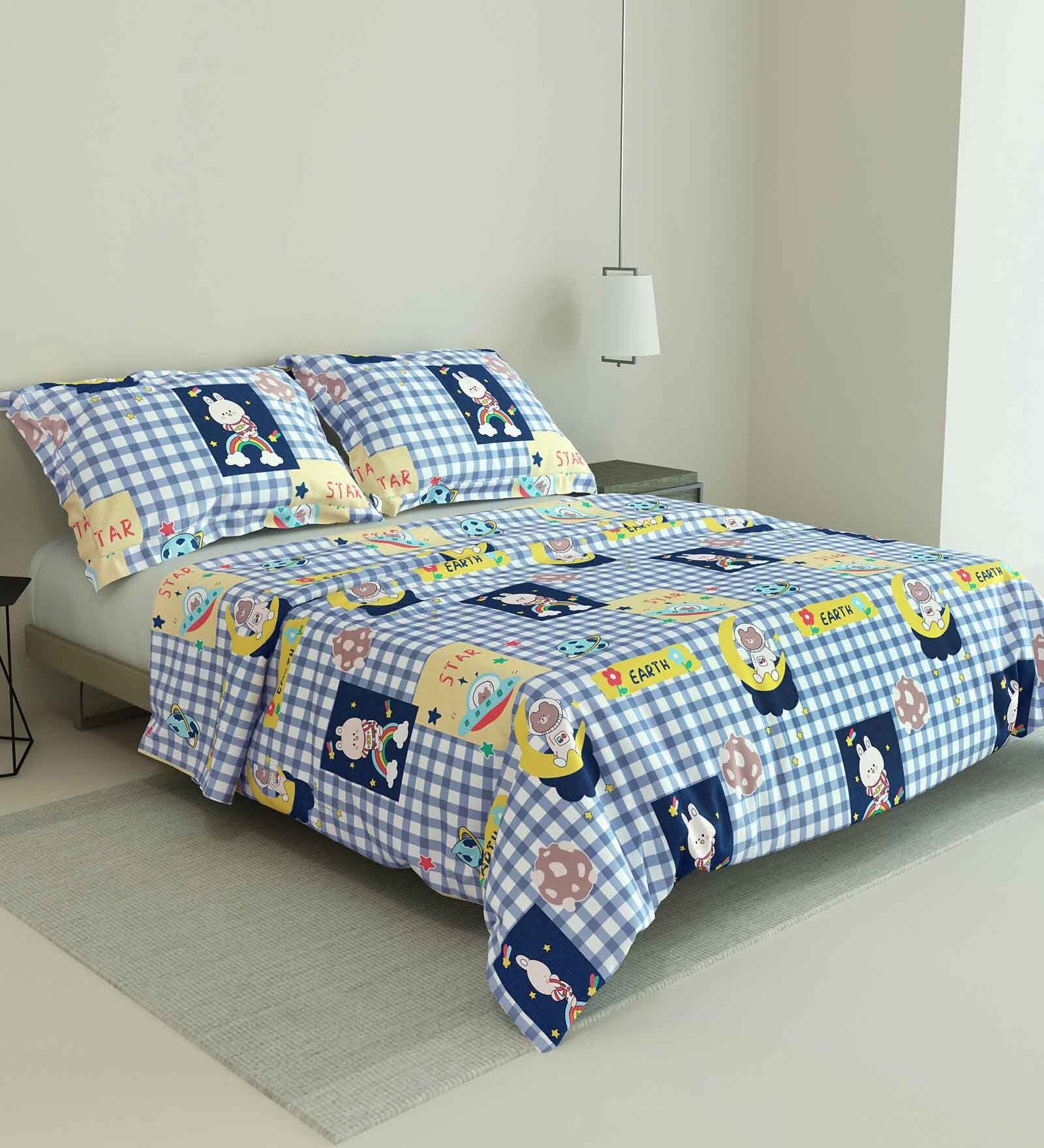 Buy Multicolor Cartoon Kids 140 TC Cotton Queen Sized Kids Bedsheet ...