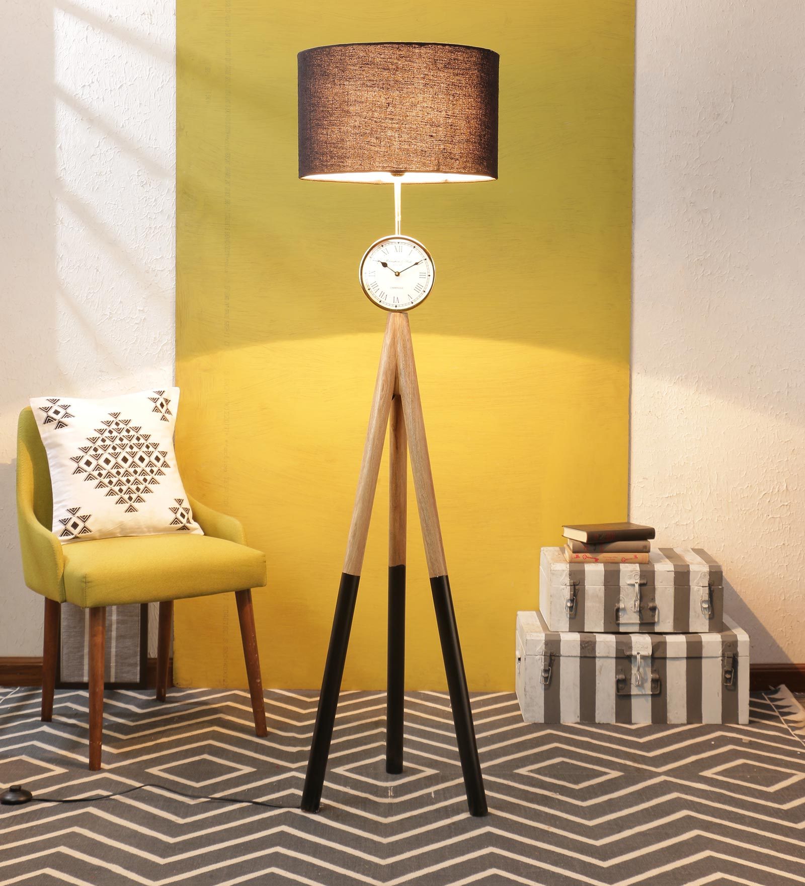 Buy Saige Black Natural Fiber Shade Tripod Floor Lamp with Black Base ...