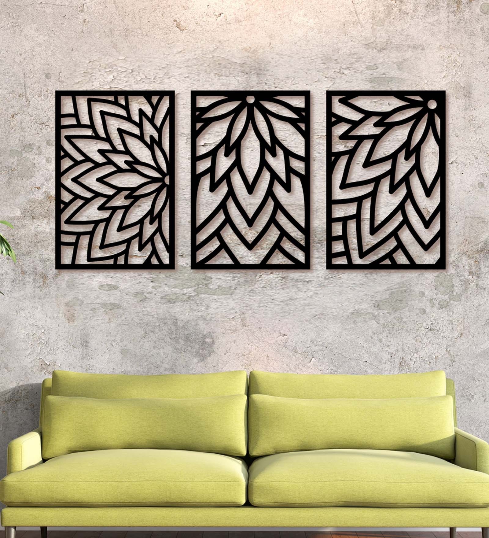 Buy Black MDF Decorative Flower Leaves Art Pane - Set of 3 by 999Store ...