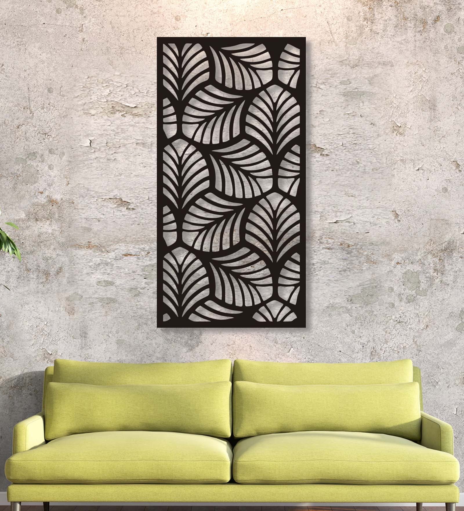 Buy Black Mdf Scattered Leaves Pattern Wooden Wall Art By 999Store at ...