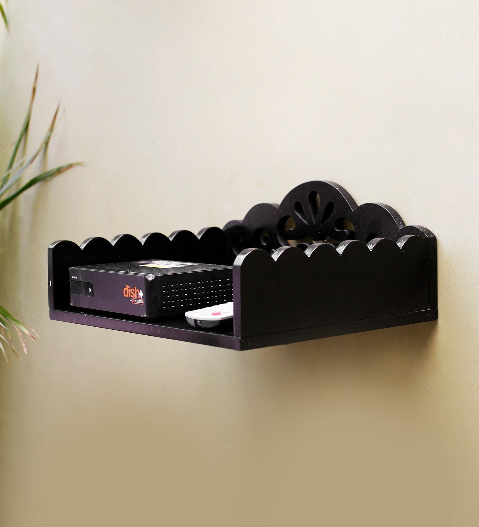 Buy Engineered Wood Wall Mounted Set Top Box Holder in Black Colour by ...