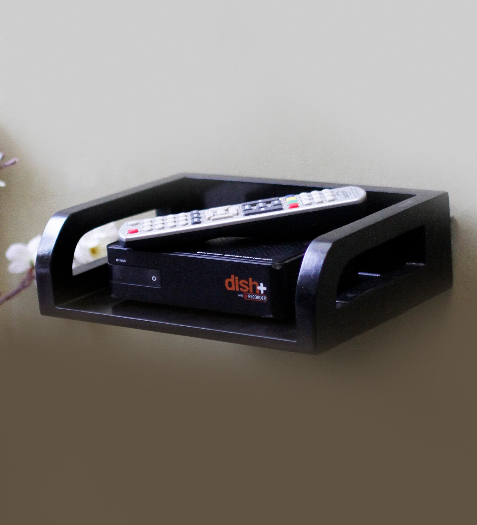 Buy Engineered Wood Wall Mounted Set Top Box Holder in Black Colour by ...